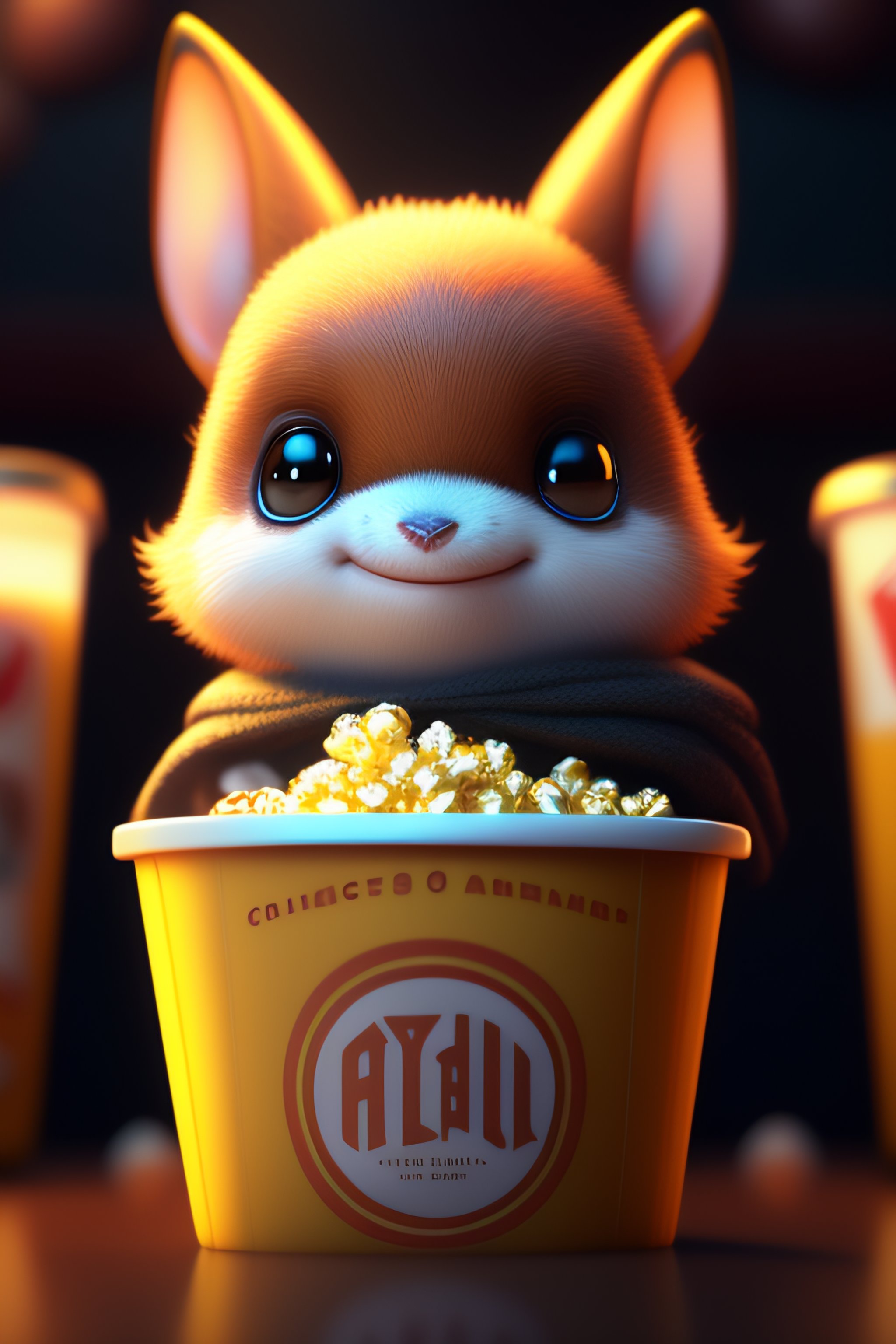Lexica - Cute small humanoid bat sitting in a movie theater eating ...