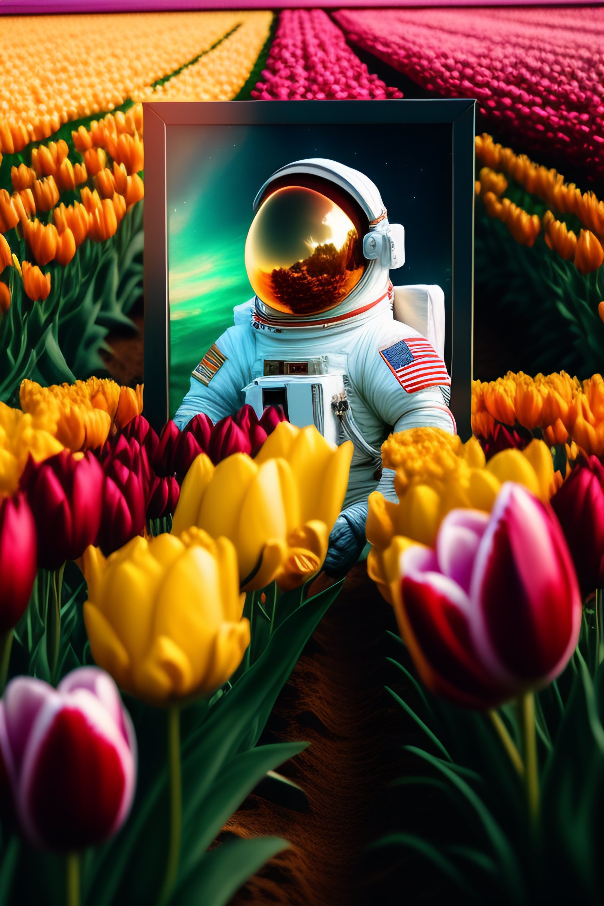 Lexica - An astronaut in a tulip garden on a spring day