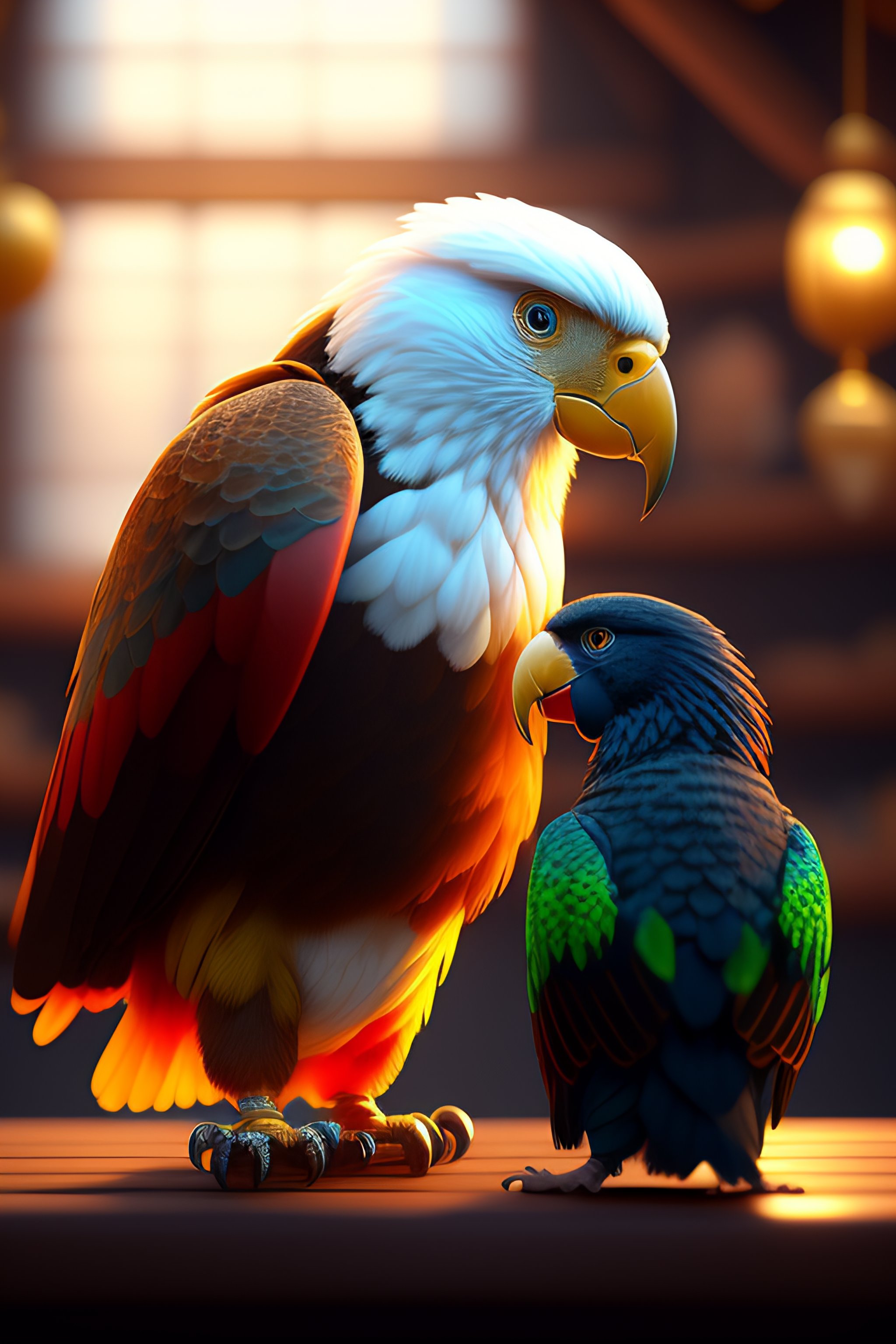 Lexica - Cute humanoid eagle and parrot fighting in a dojo ,unreal ...