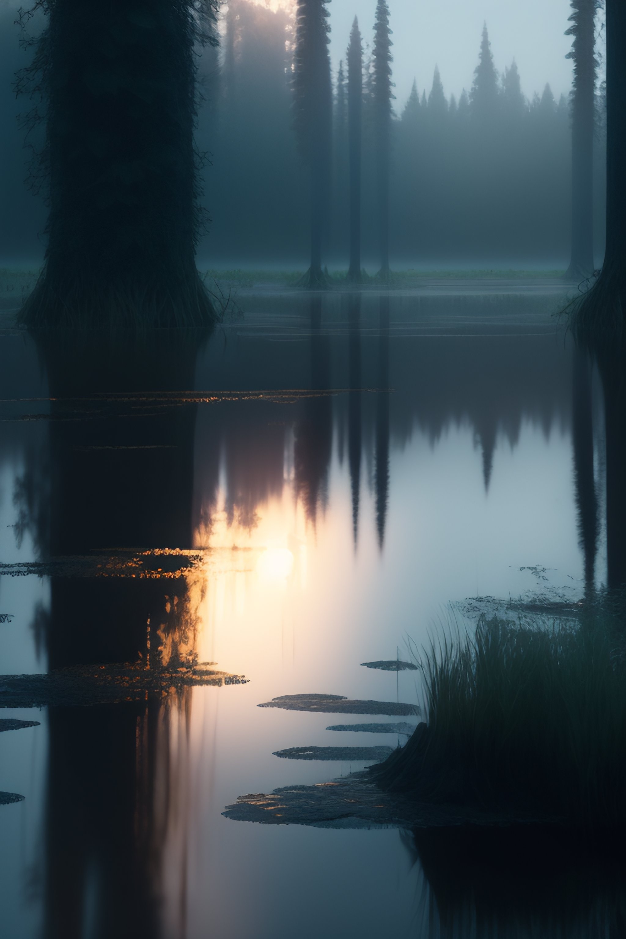 Lexica - Alone in the dark swamps at night , trending on Art station ...