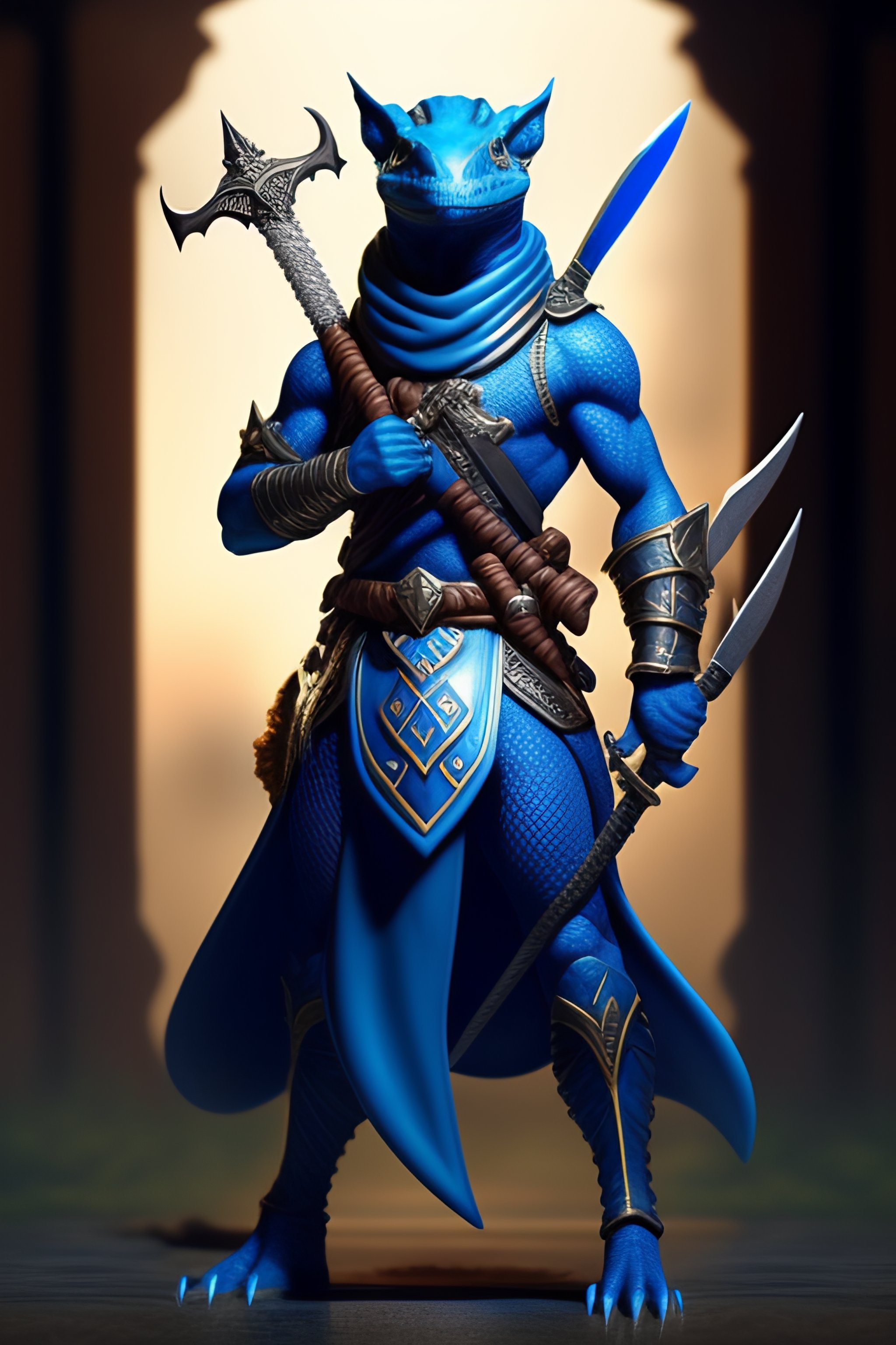 Lexica - Lizardfolk ranger, gray skin with blue undertone, with a sword ...