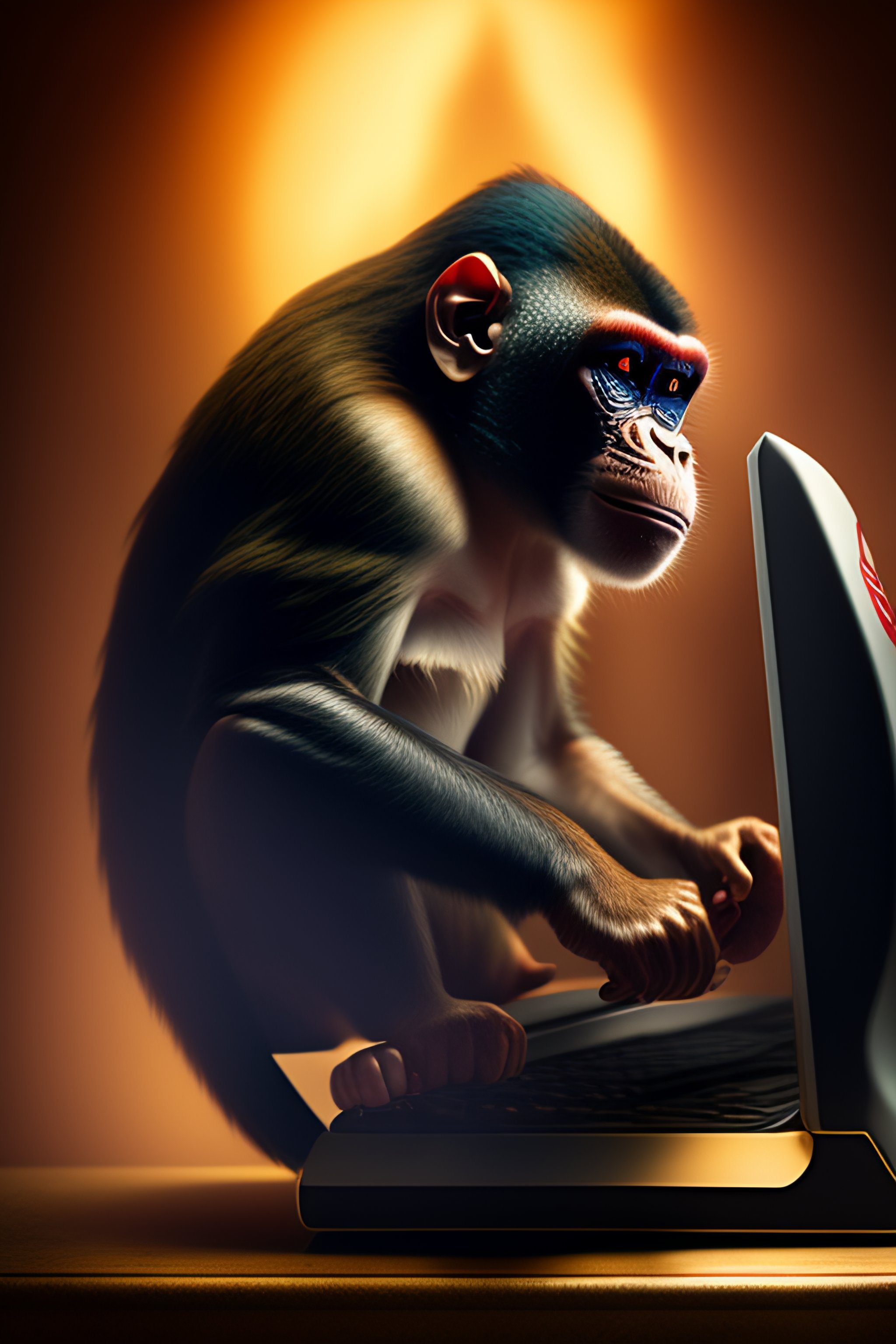 Lexica - Monkey headed egyptian god getting angry on a computer