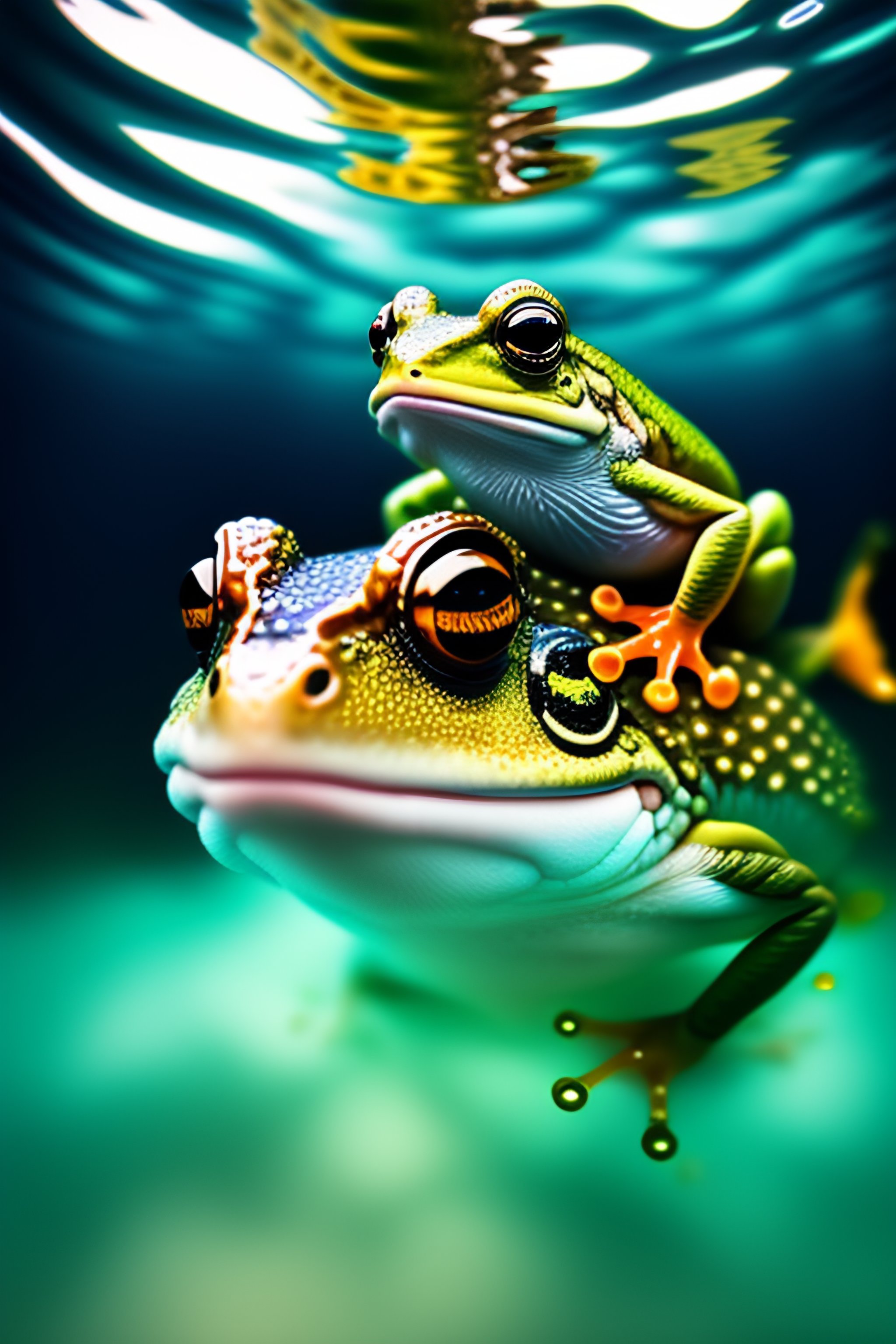 Lexica - Frog underwater eating a fish