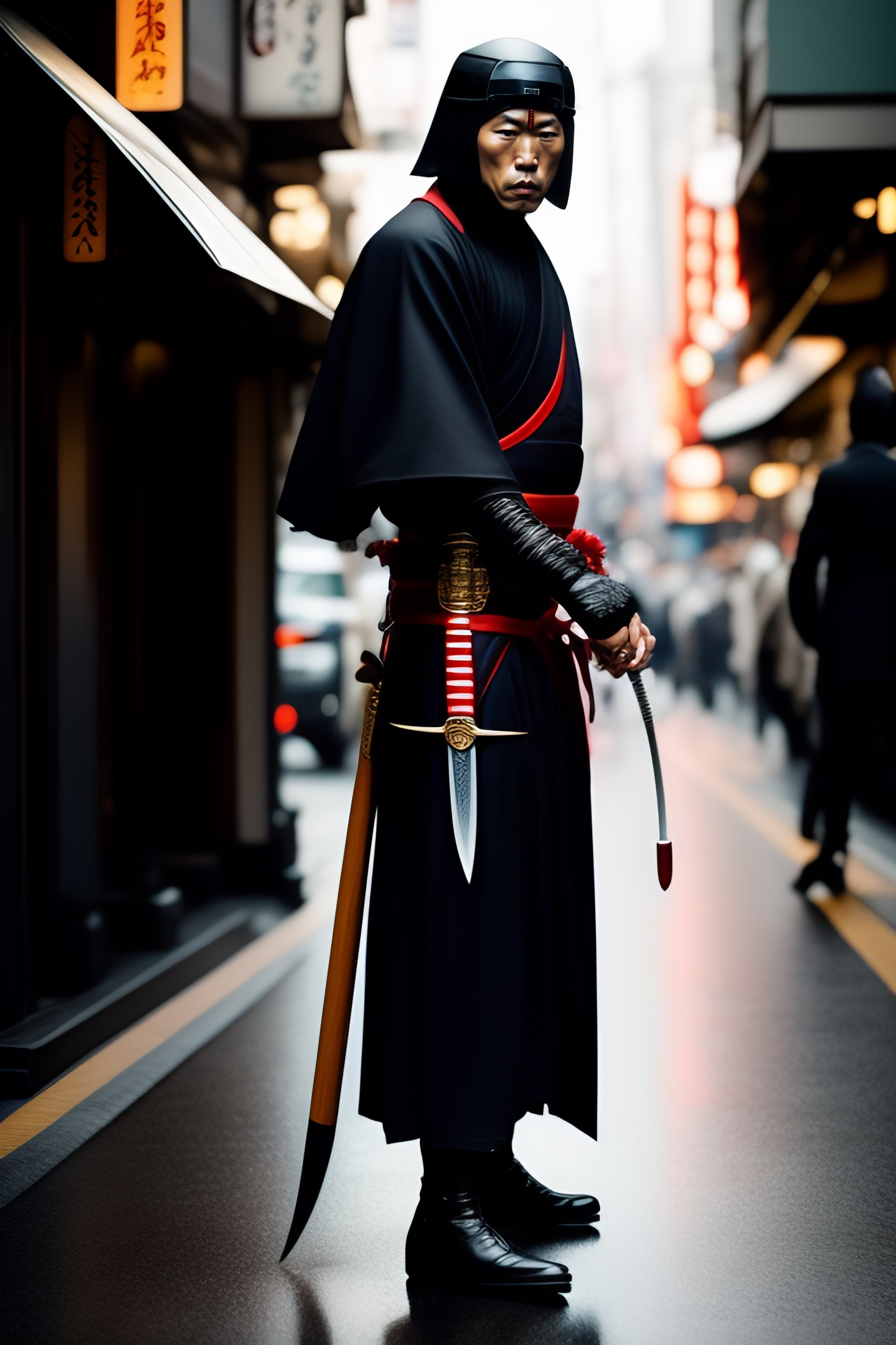 Lexica - Norman Rockwell style ninja sword katana on tokyo street
