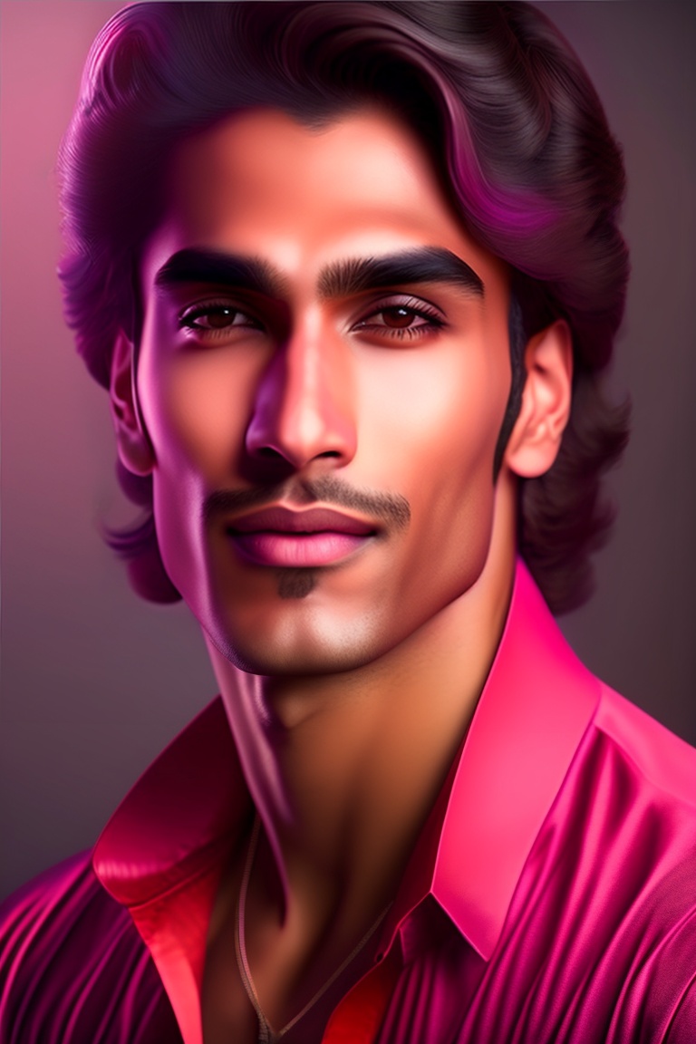 Lexica - A handsome Indian men, in a charming mood, pink colour tone ...