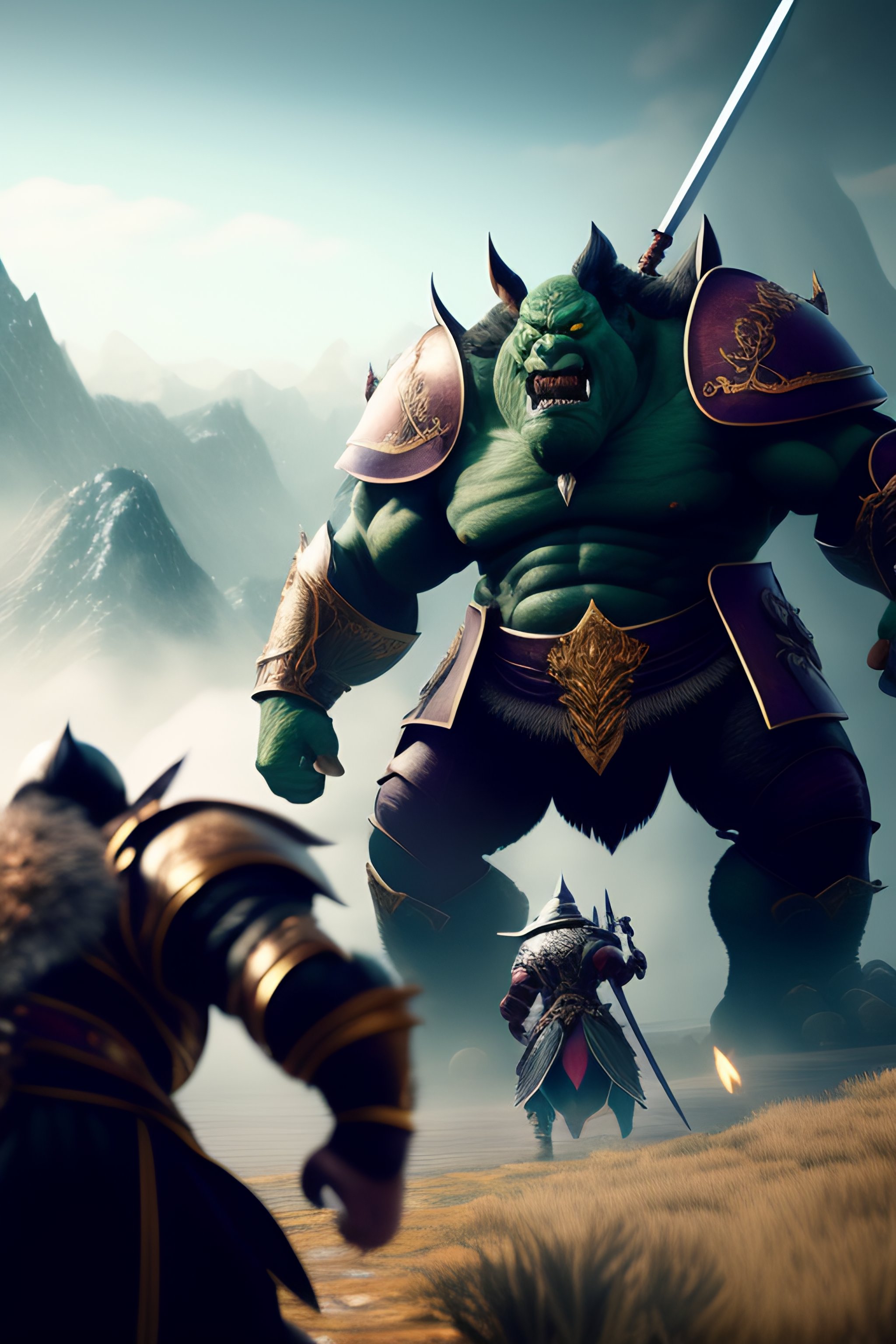 Lexica - Three knights fighting a ogre in the florest, cinematic ...