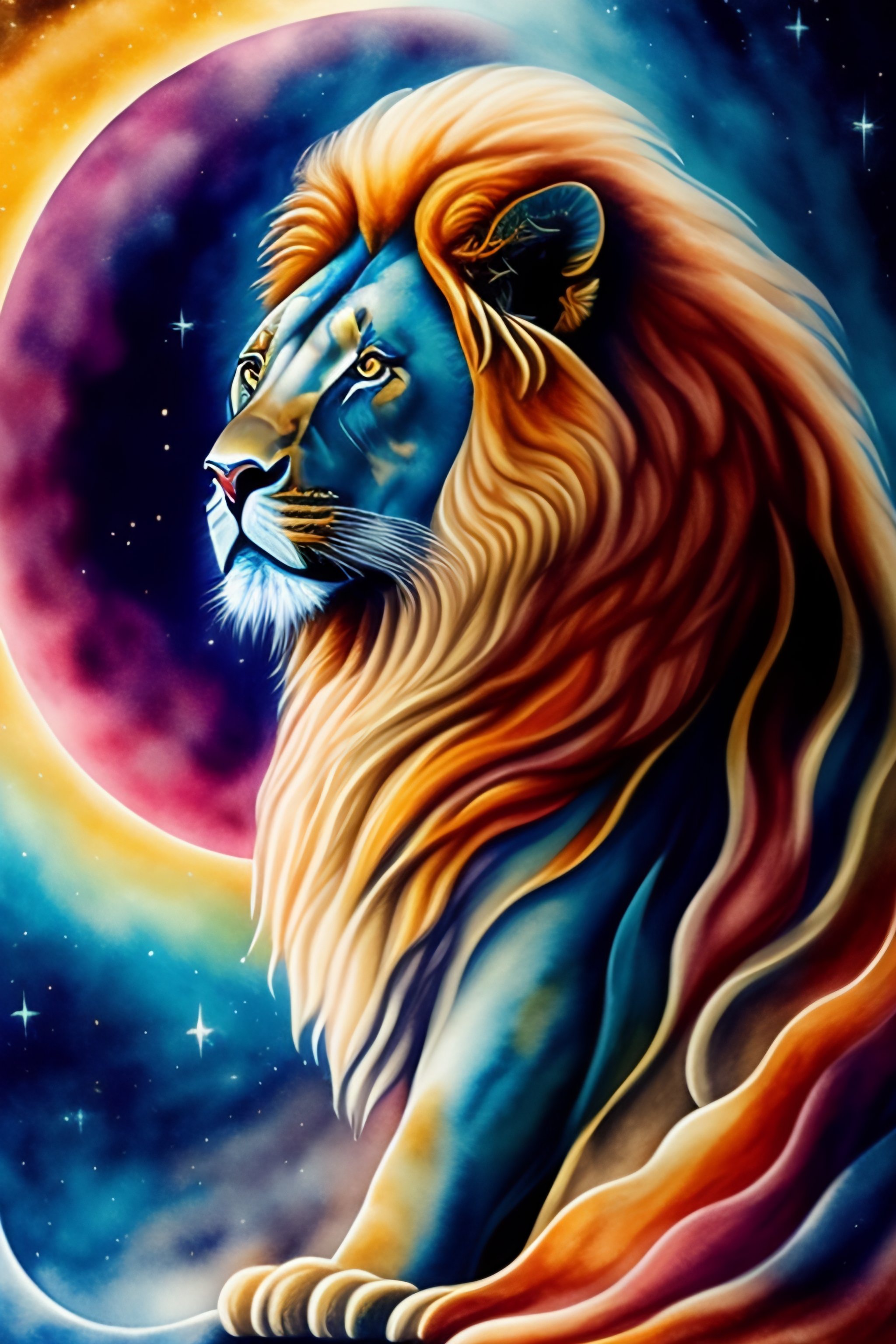 Lexica - Draw me a William Blake style lion in watercolor in outer ...