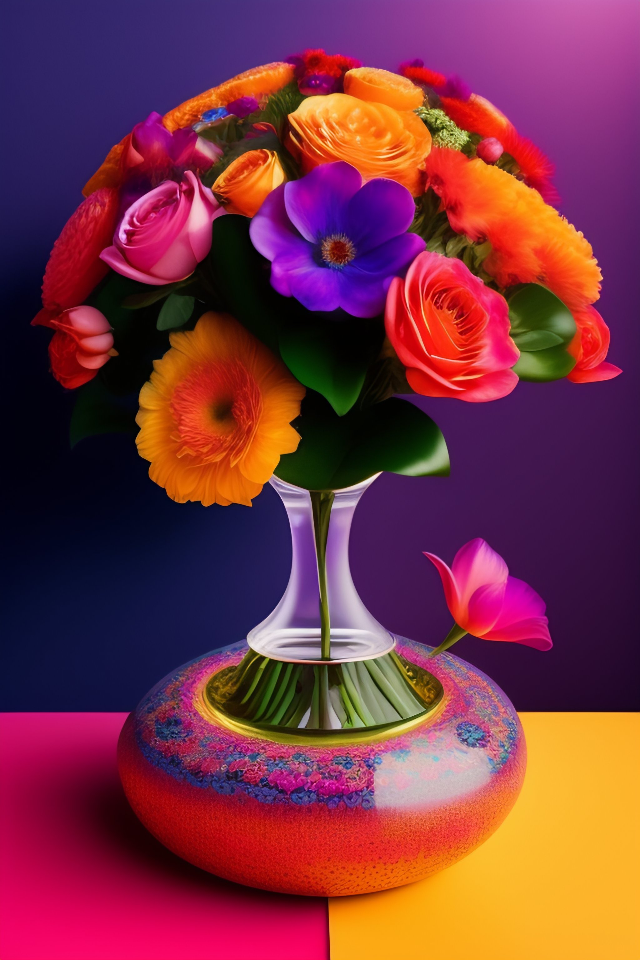 Lexica - SURREAL Artisanal desk made entirely flowers, vibrant ...