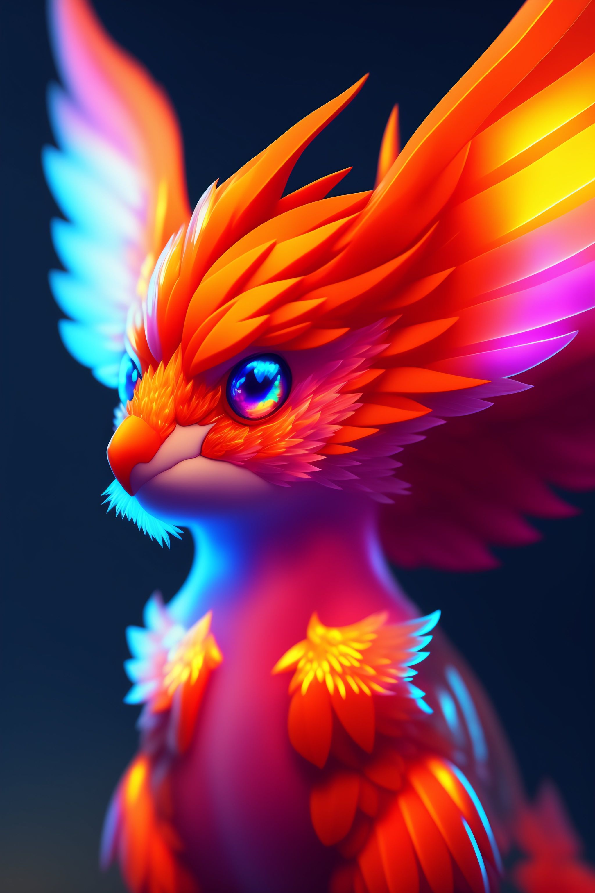 Lexica - Luminescent neon A cute adorable baby phoenix made of crystal ...