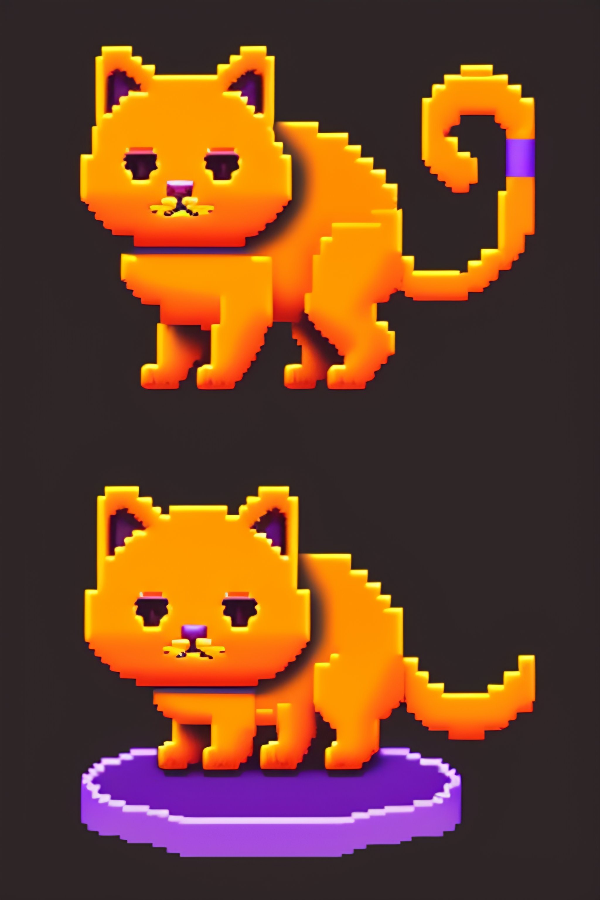 Lexica - A 2d 16-bit pixel orange cat video game sprite with purple ...