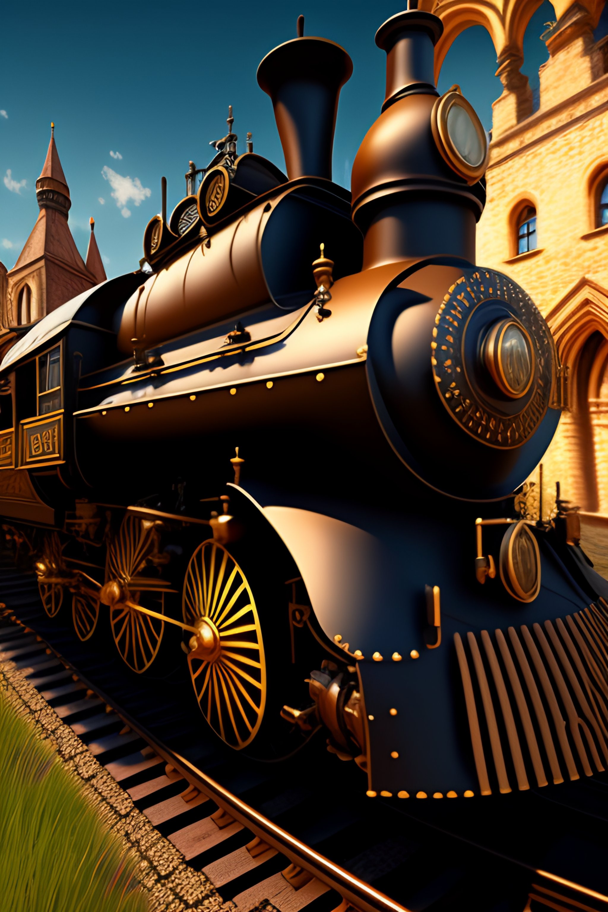 Lexica - Medieval city with train, steampunk