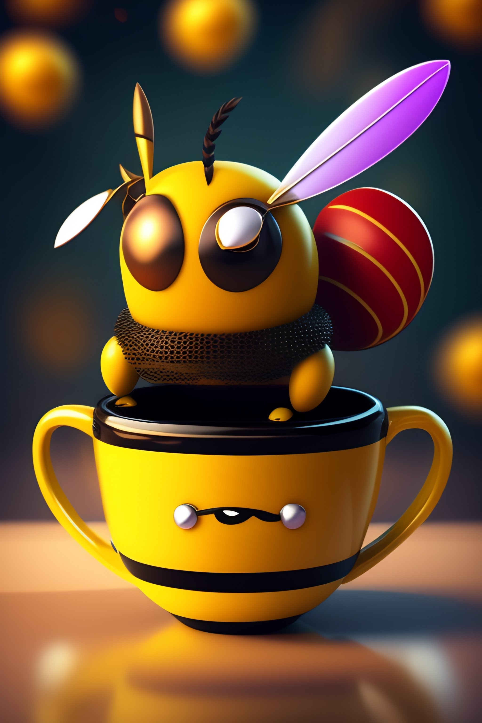 Lexica - Cartoon bee knight looks like Beedrill with a cup of coffee ...