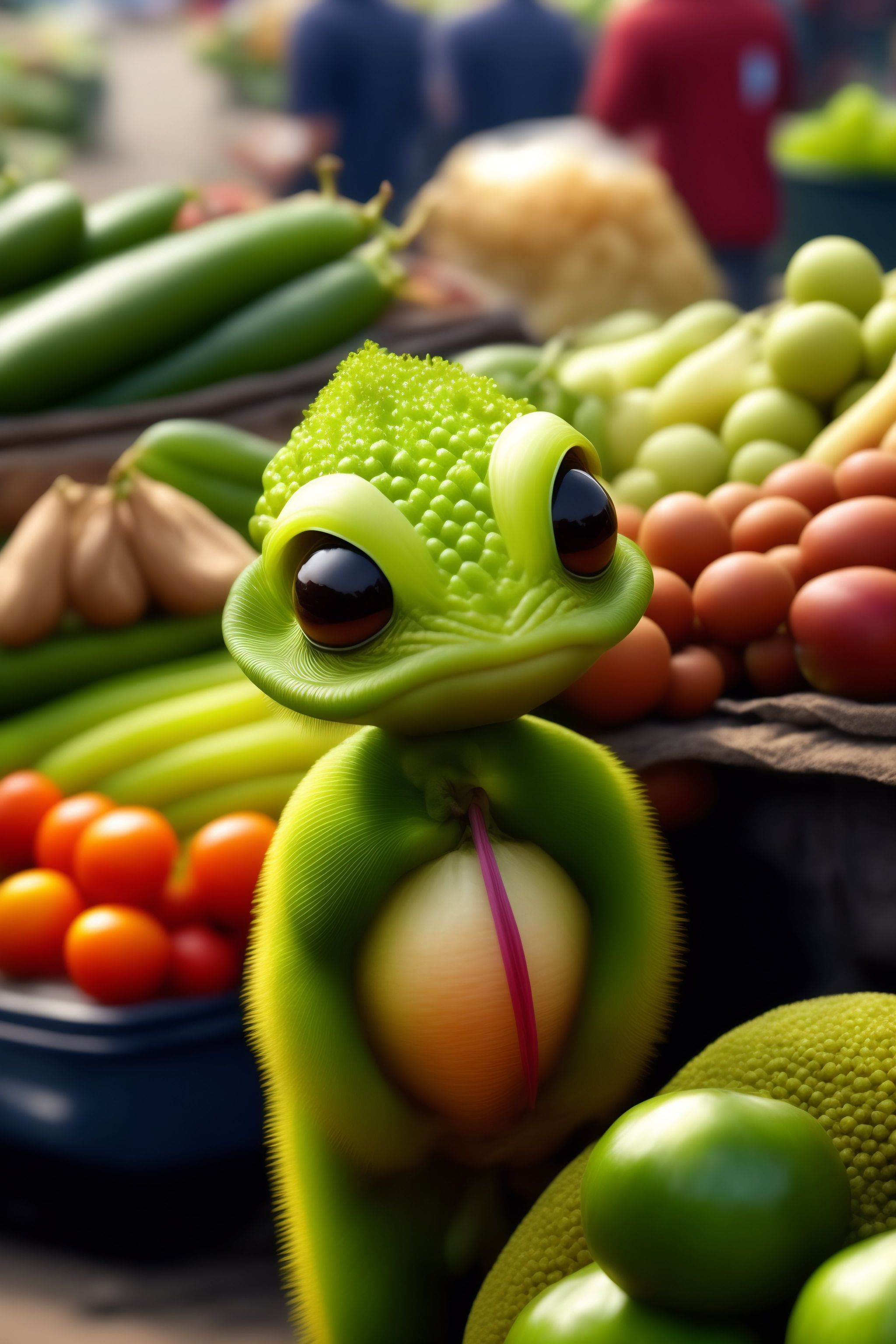 Lexica - Cute alien in indian vegetable market