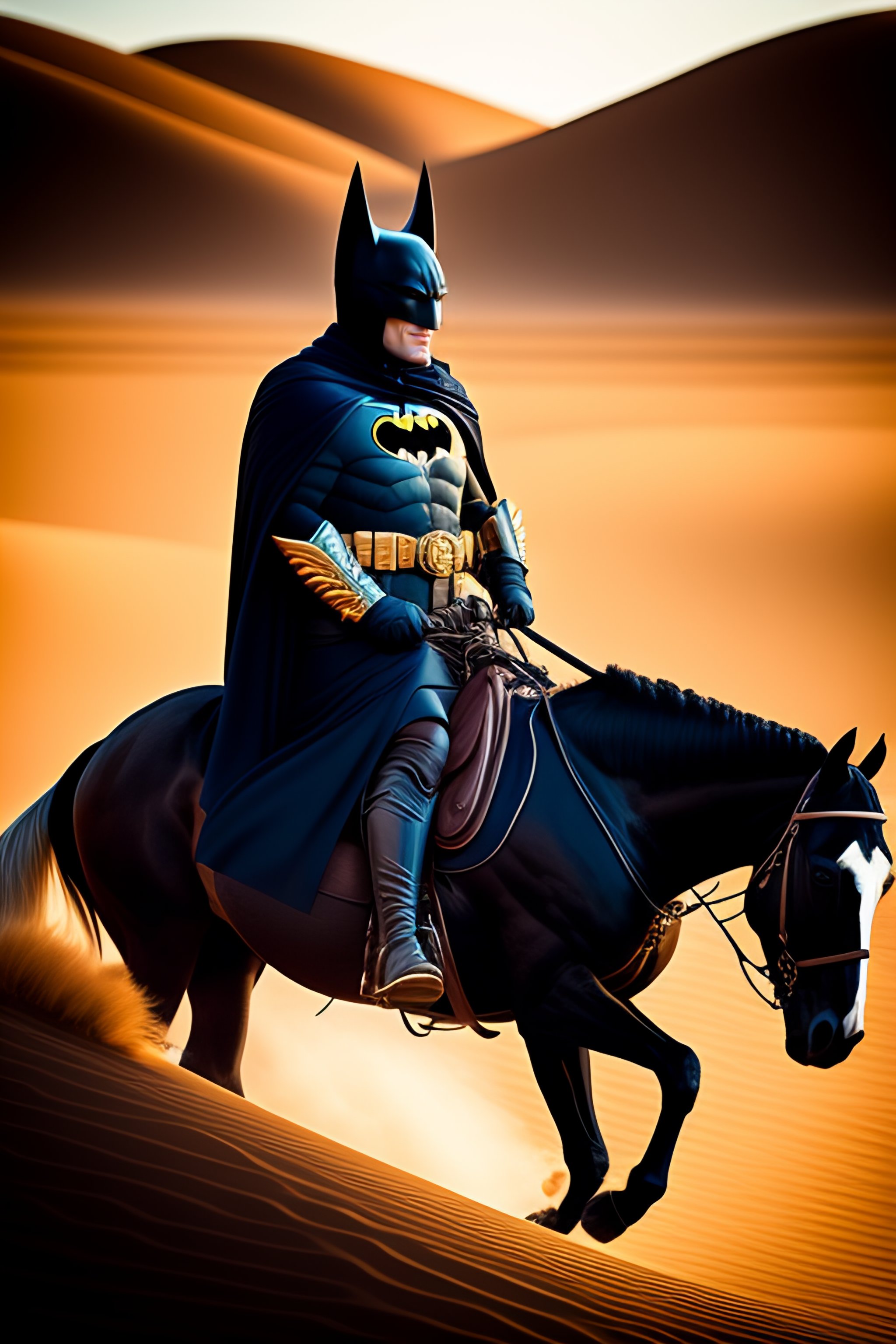 Lexica - Batman riding a horse in the desert