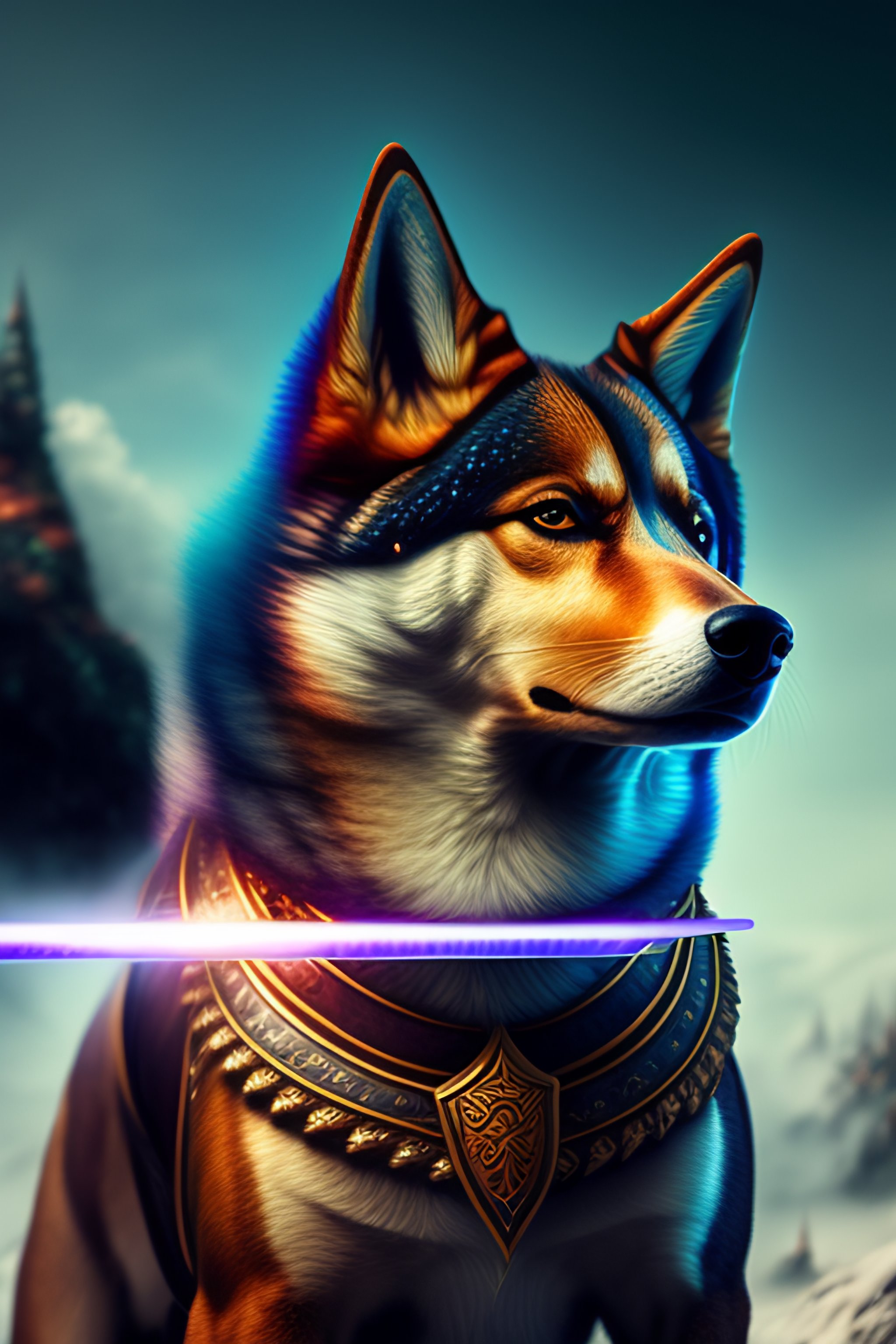 Lexica - A Doge Warrior holding a magic sword.