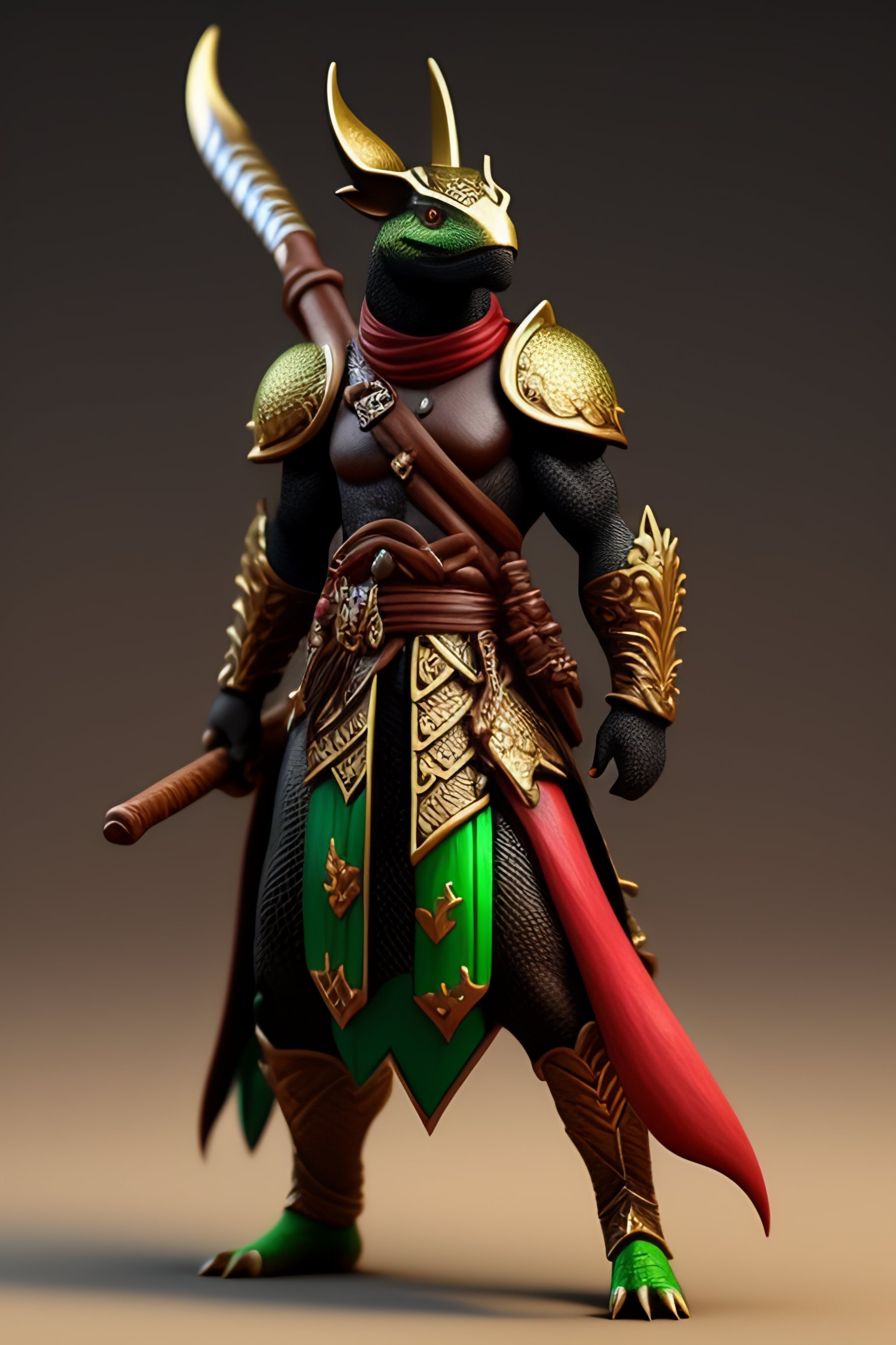 Lexica - Lizardfolk, warrior, forest, anime style, wooden spear