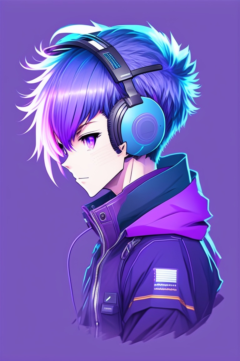 Lexica - Anime boy with purple hair, programming a modular synthesizer ...