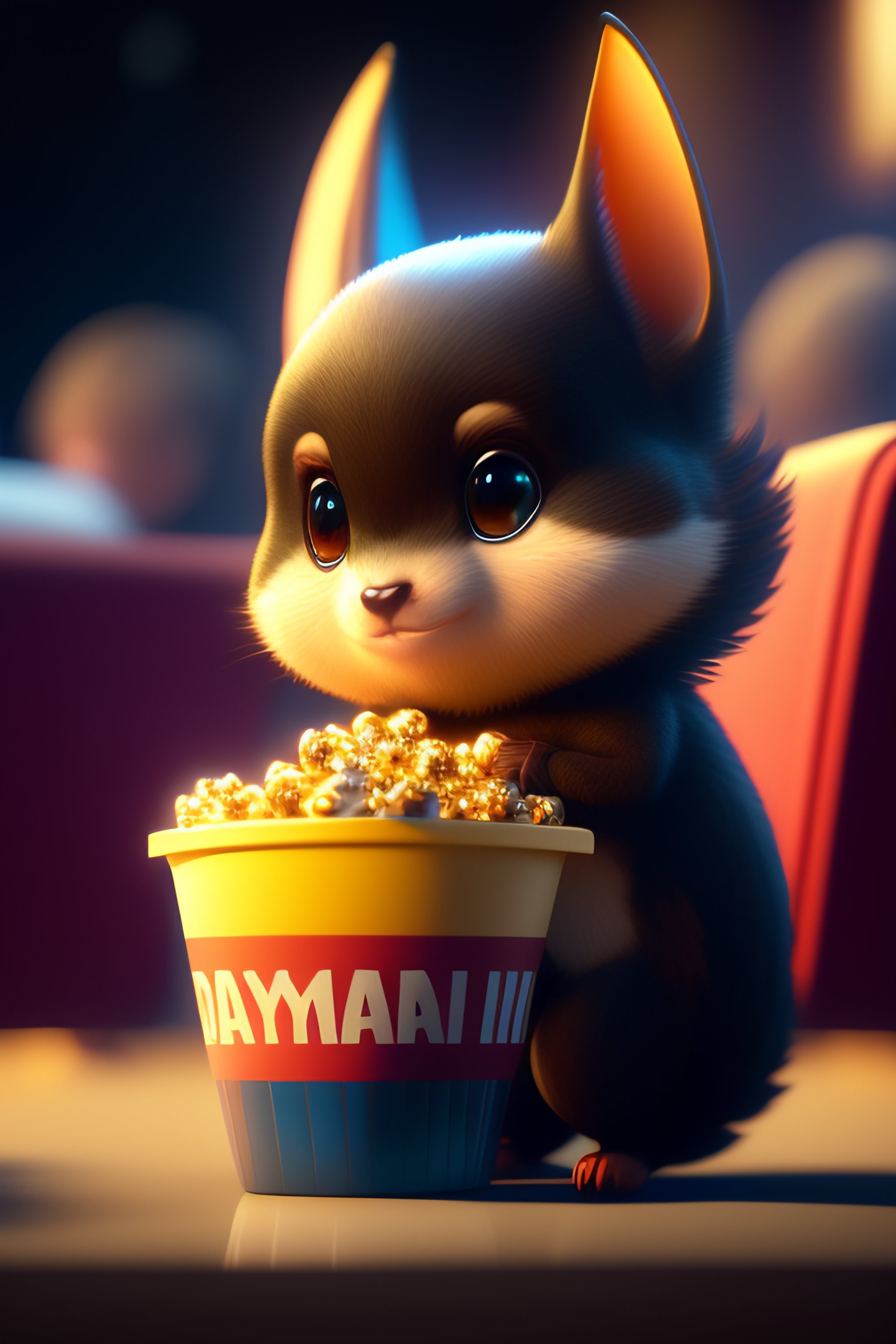 Lexica - Cute small humanoid bat sitting in a movie theater eating ...