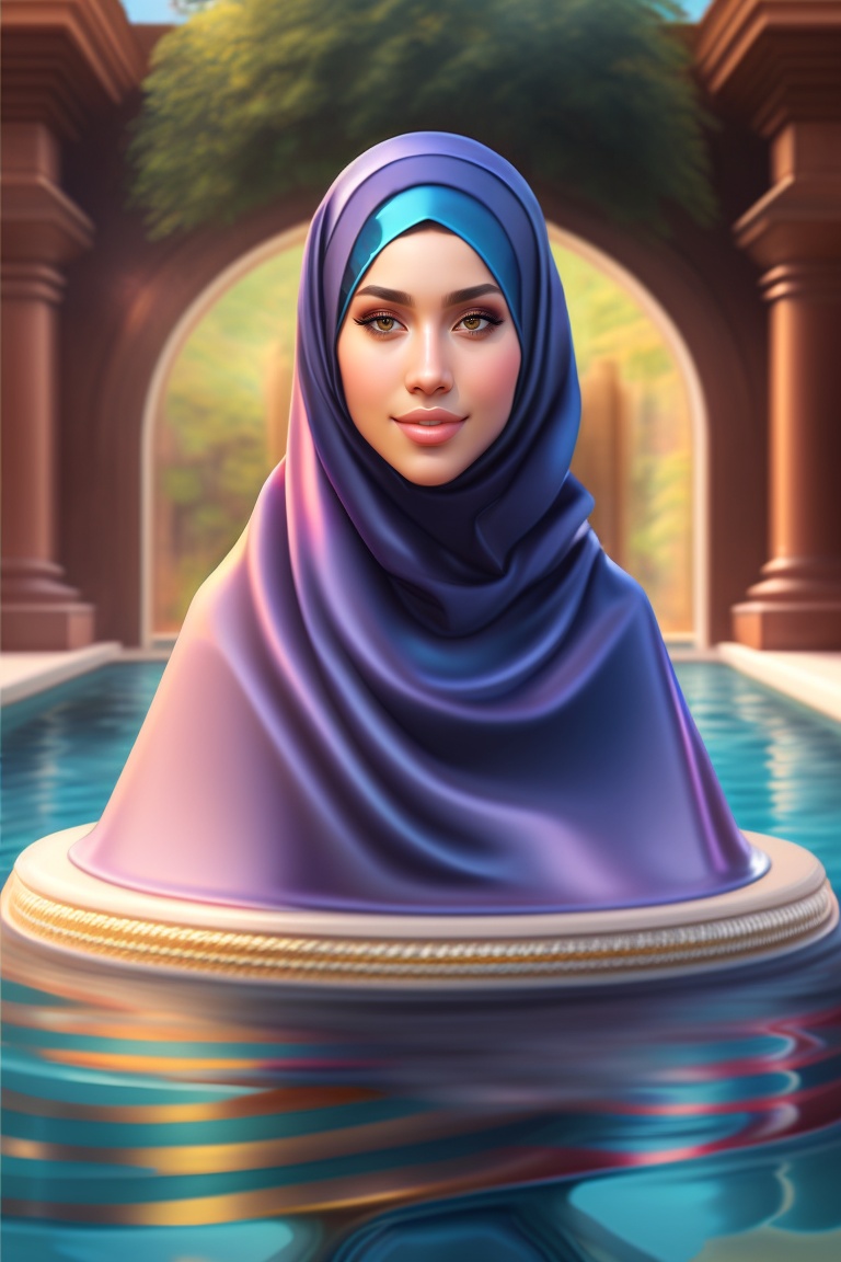 Lexica - A beautiful woman wearing hijab in pool, full body hiper-realistic