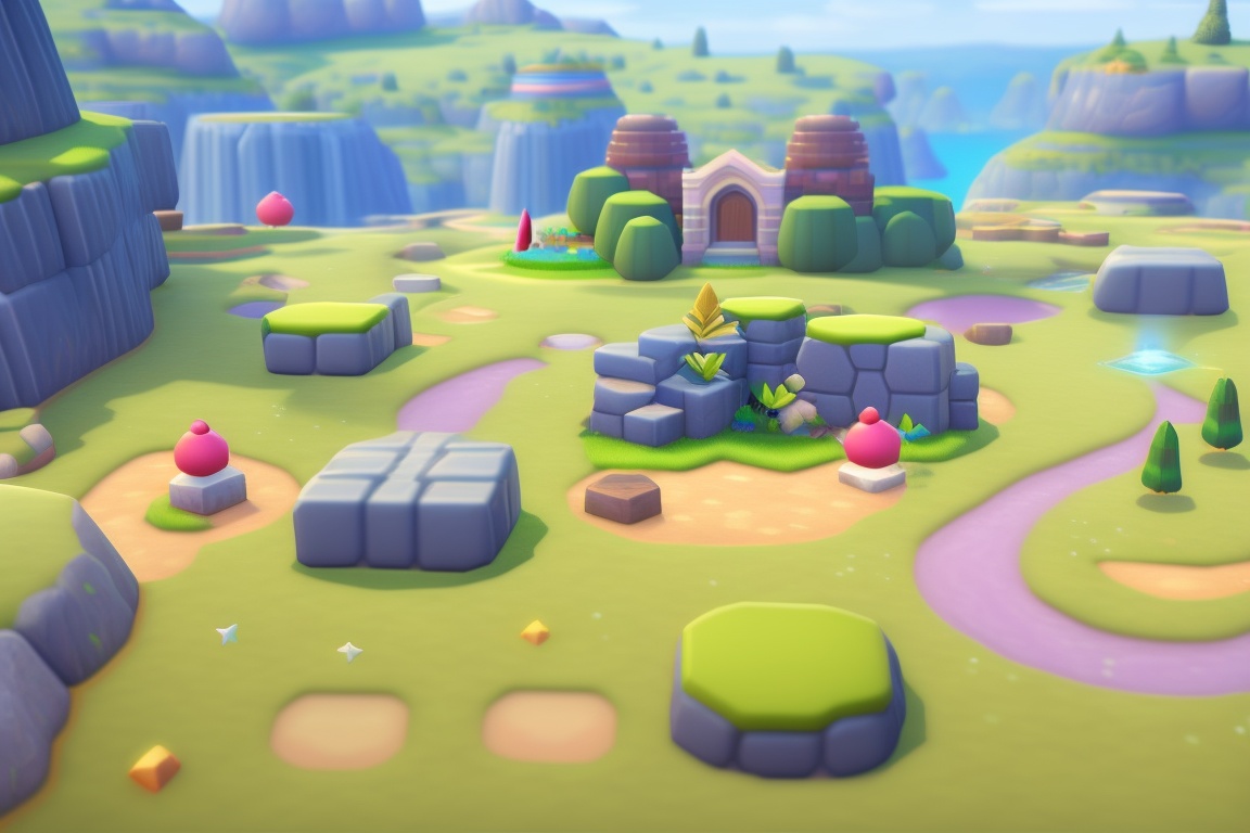 Lexica - 2D illustration, Kirby Star Allies, daylight, map, game areas ...