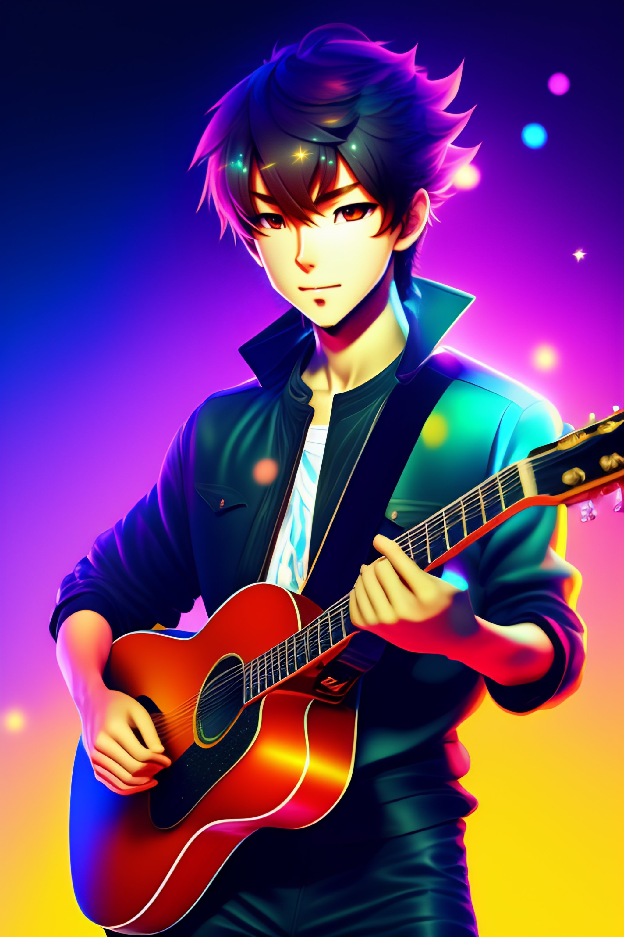 Lexica - Handsome boy, anime style, playing guitar in a gradient ...