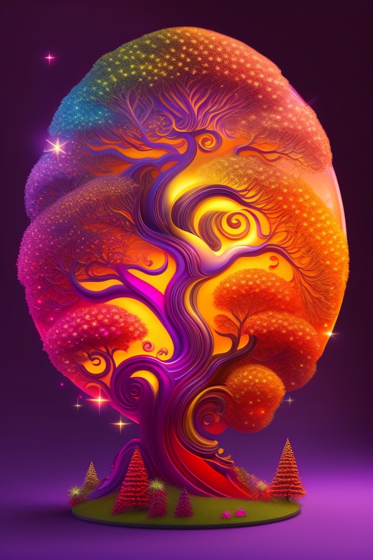 Lexica - Stylized tree, delicate branches, vivid leaves, fantasy ...