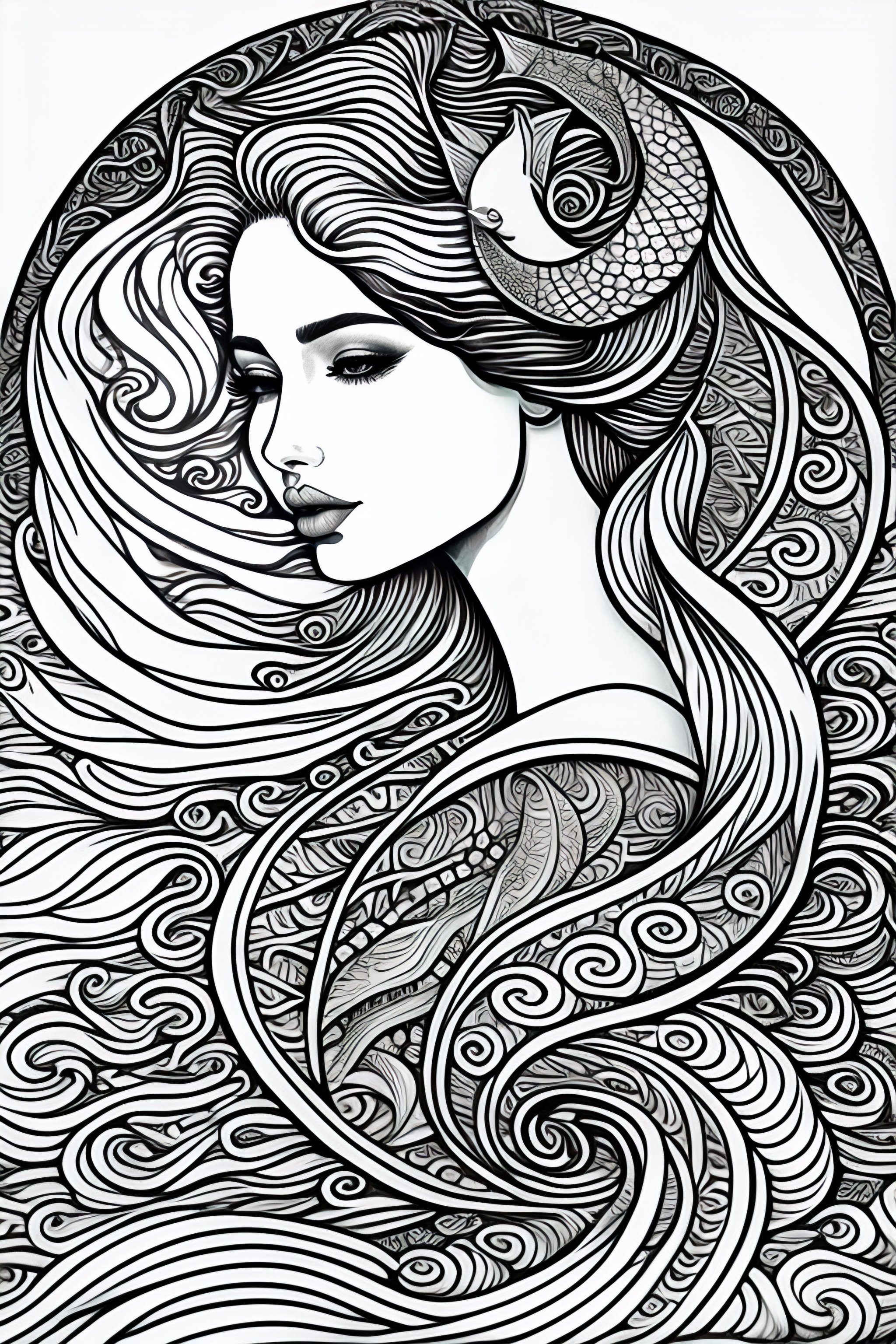 Lexica - "Goddess of the Sea" is a coloring page featuring a detailed ...