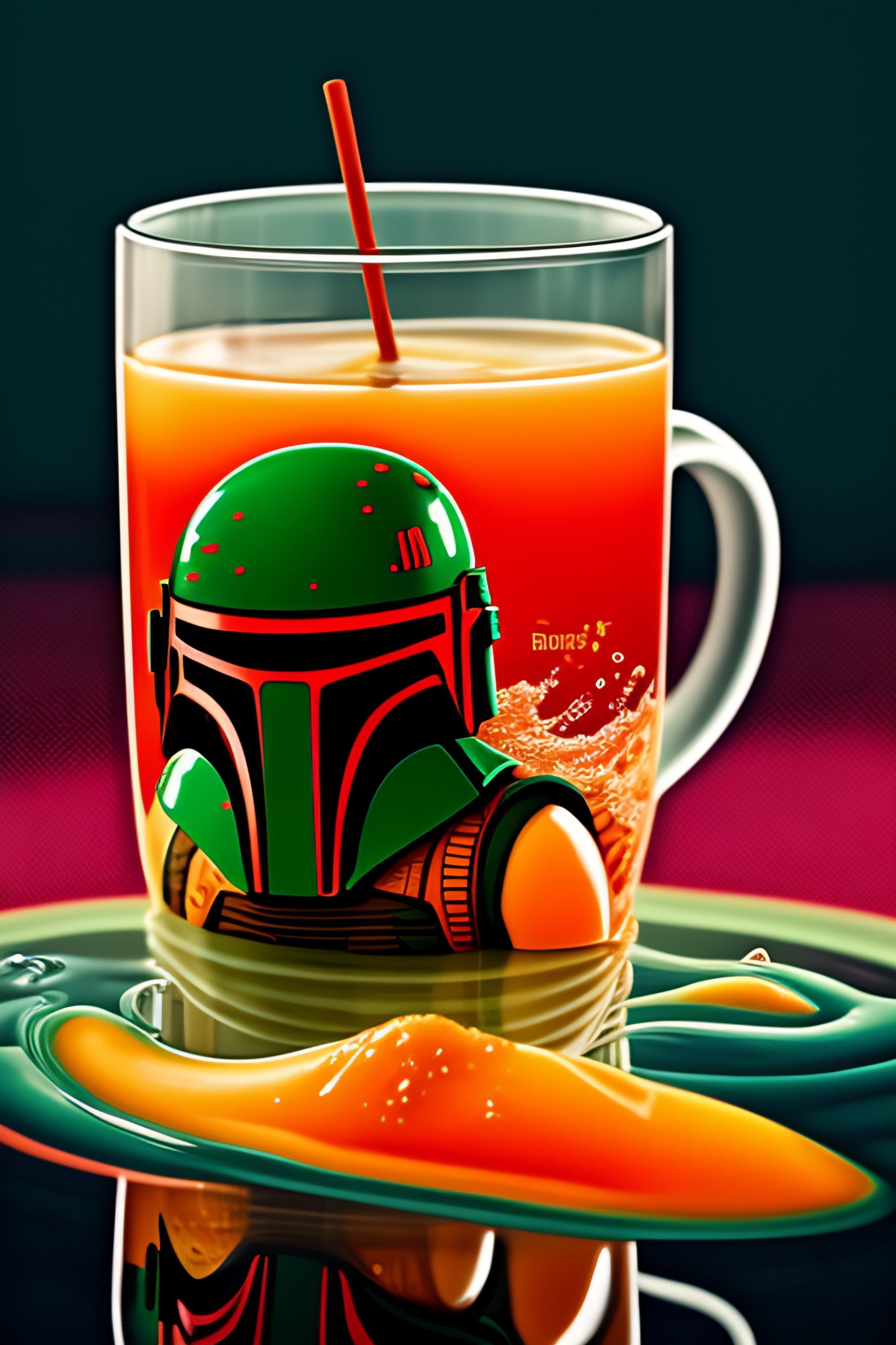 Lexica - Boba Fett swimming in pool of boba tea, 3 colour portrait