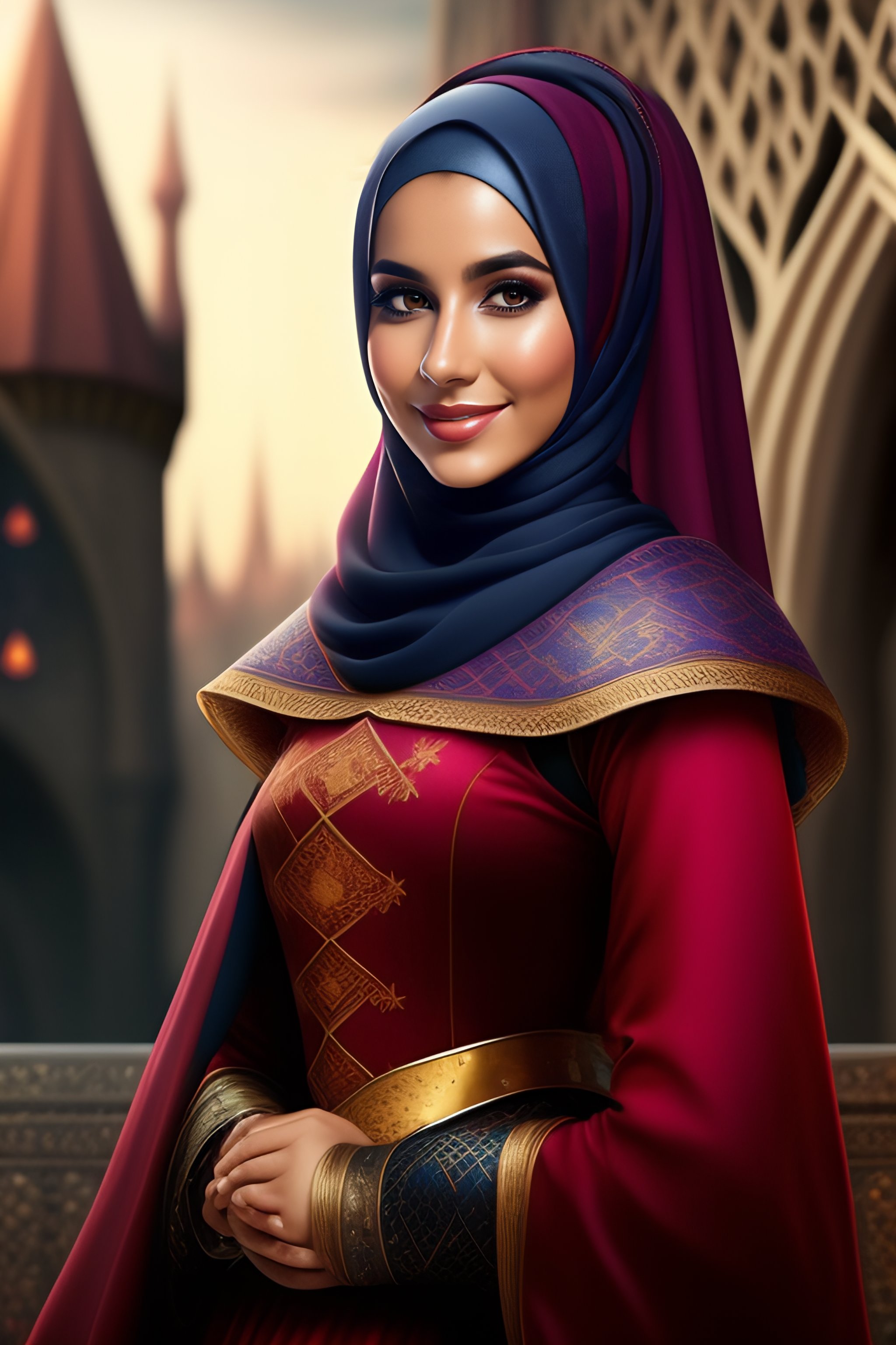 Lexica - Cute hijab girl wearing medieval mage clothing