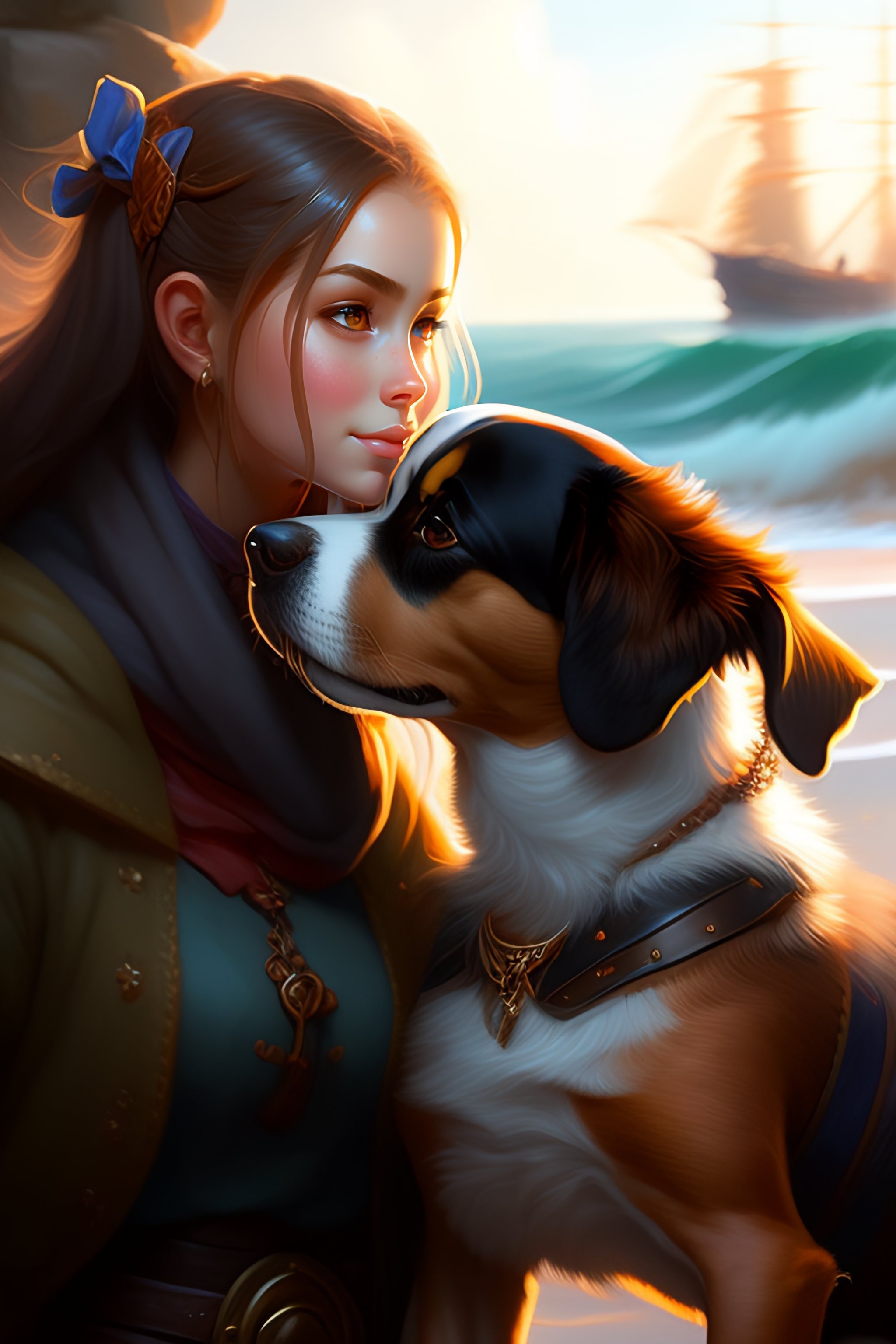 Lexica - A detailed picture of a cute calm girl flirting with dog ...