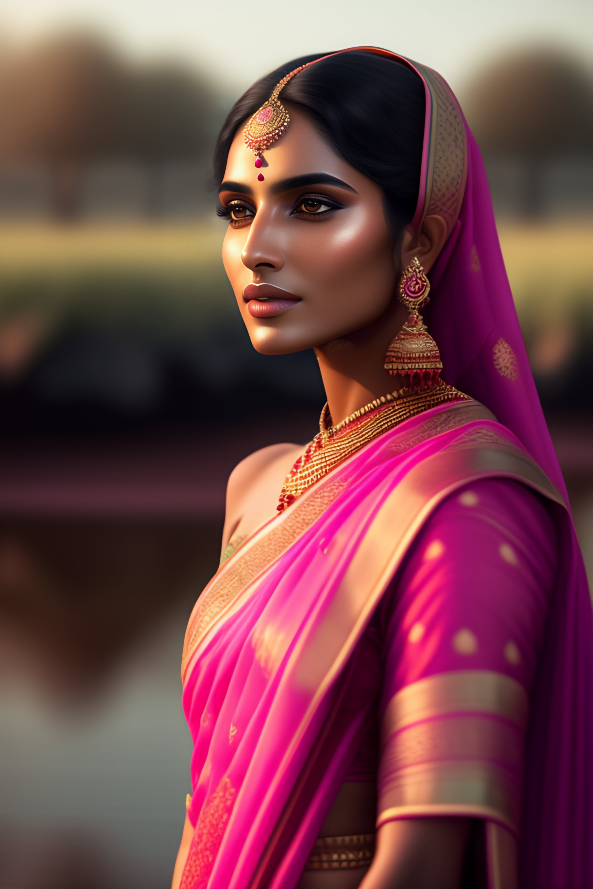 Lexica - Portrait of 1 pure young south asian woman, standing by a ...