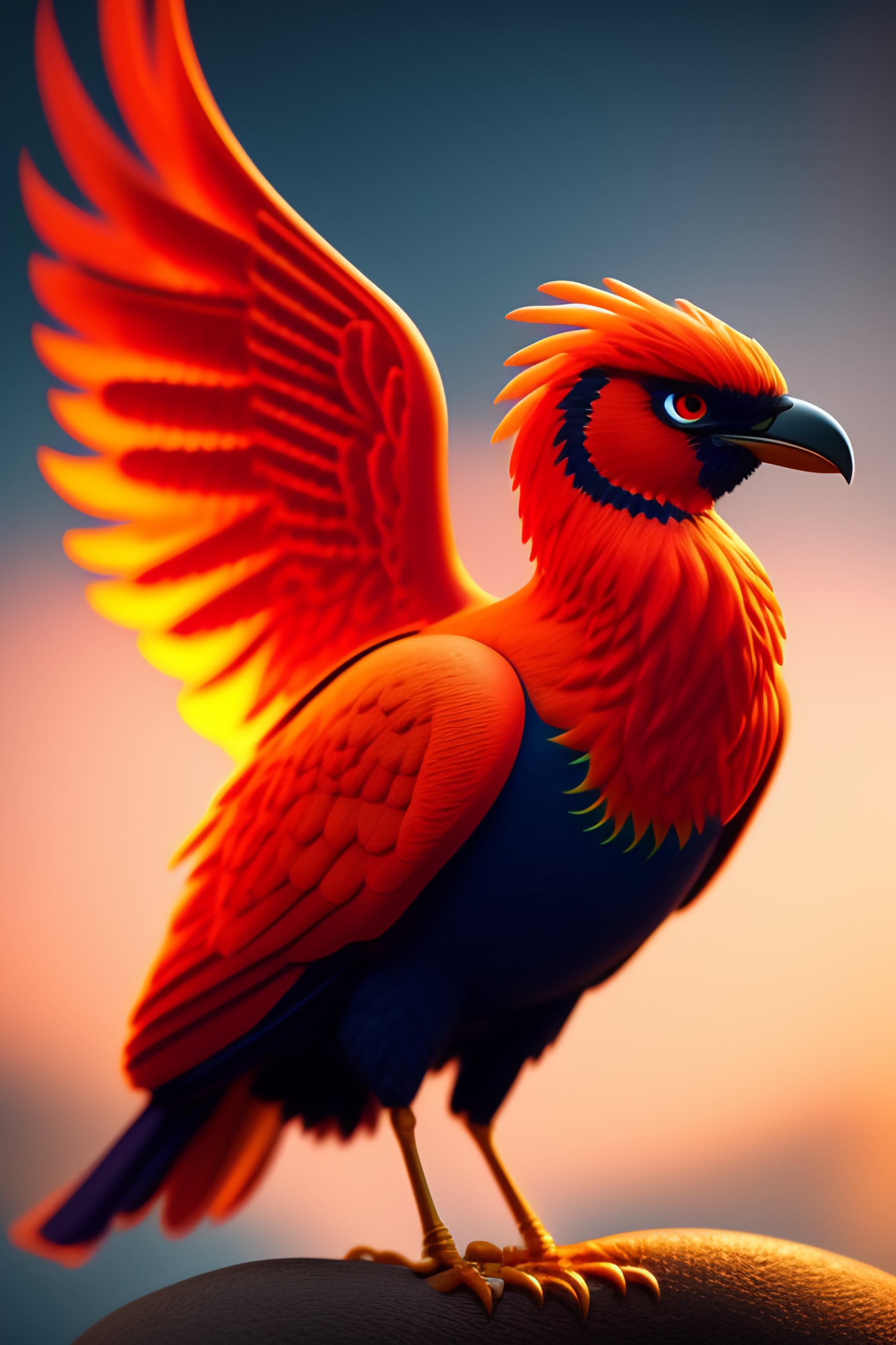 Lexica - Orange animated pheonix with red eyes