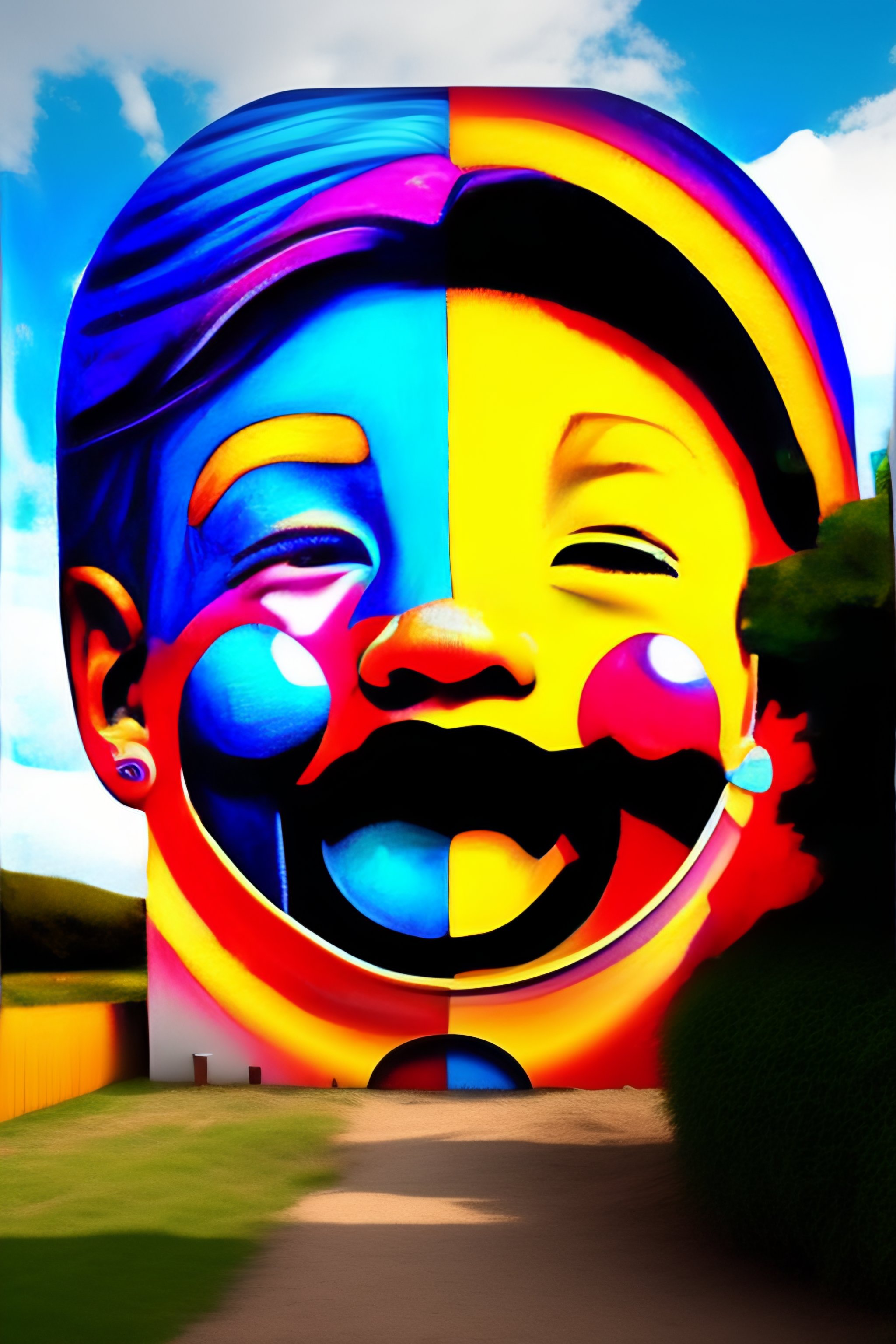 Lexica - Emoji zany face graffiti 2d painting