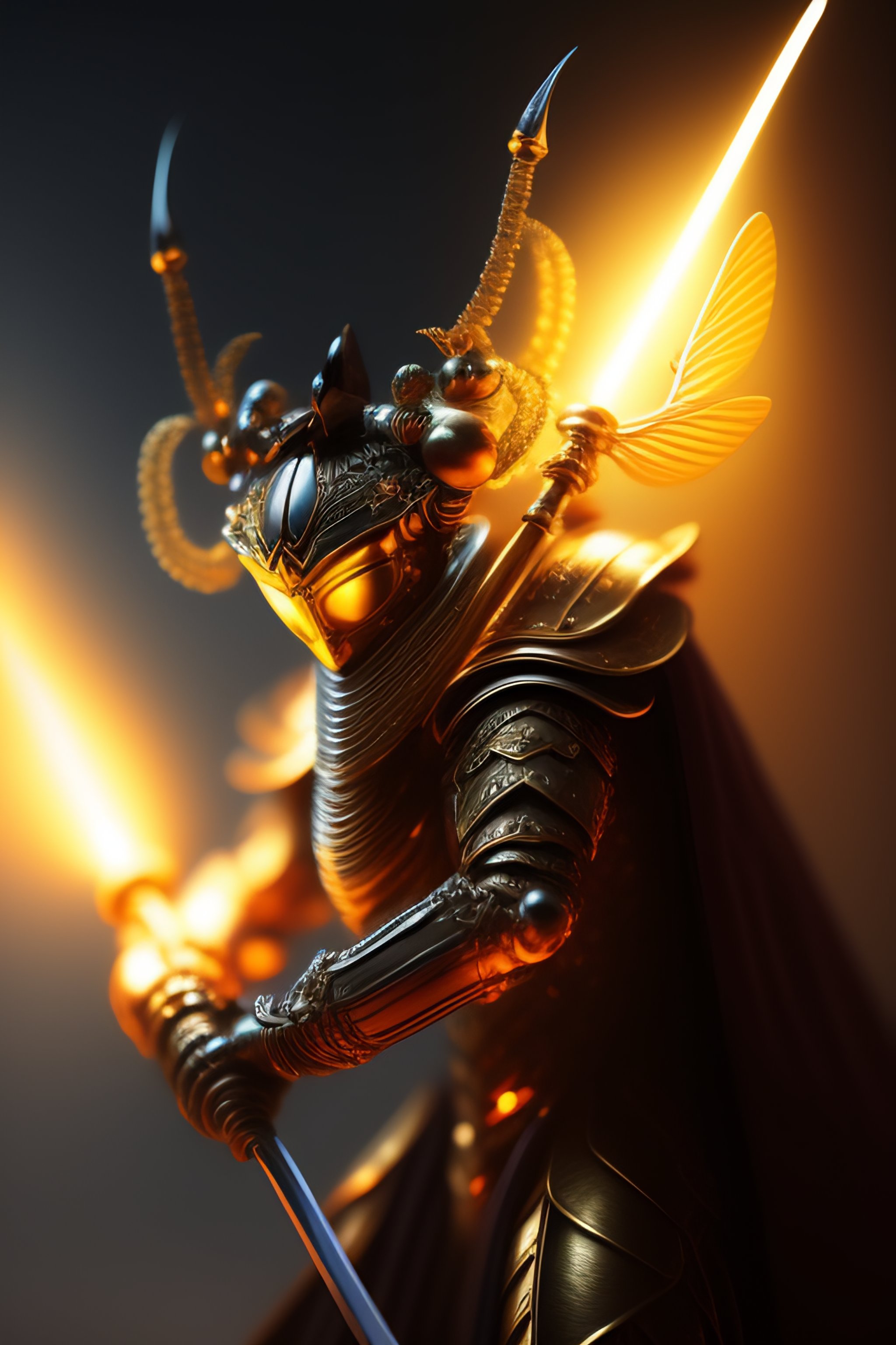 Lexica - Four armed insect humanoid weilding a sword made of light