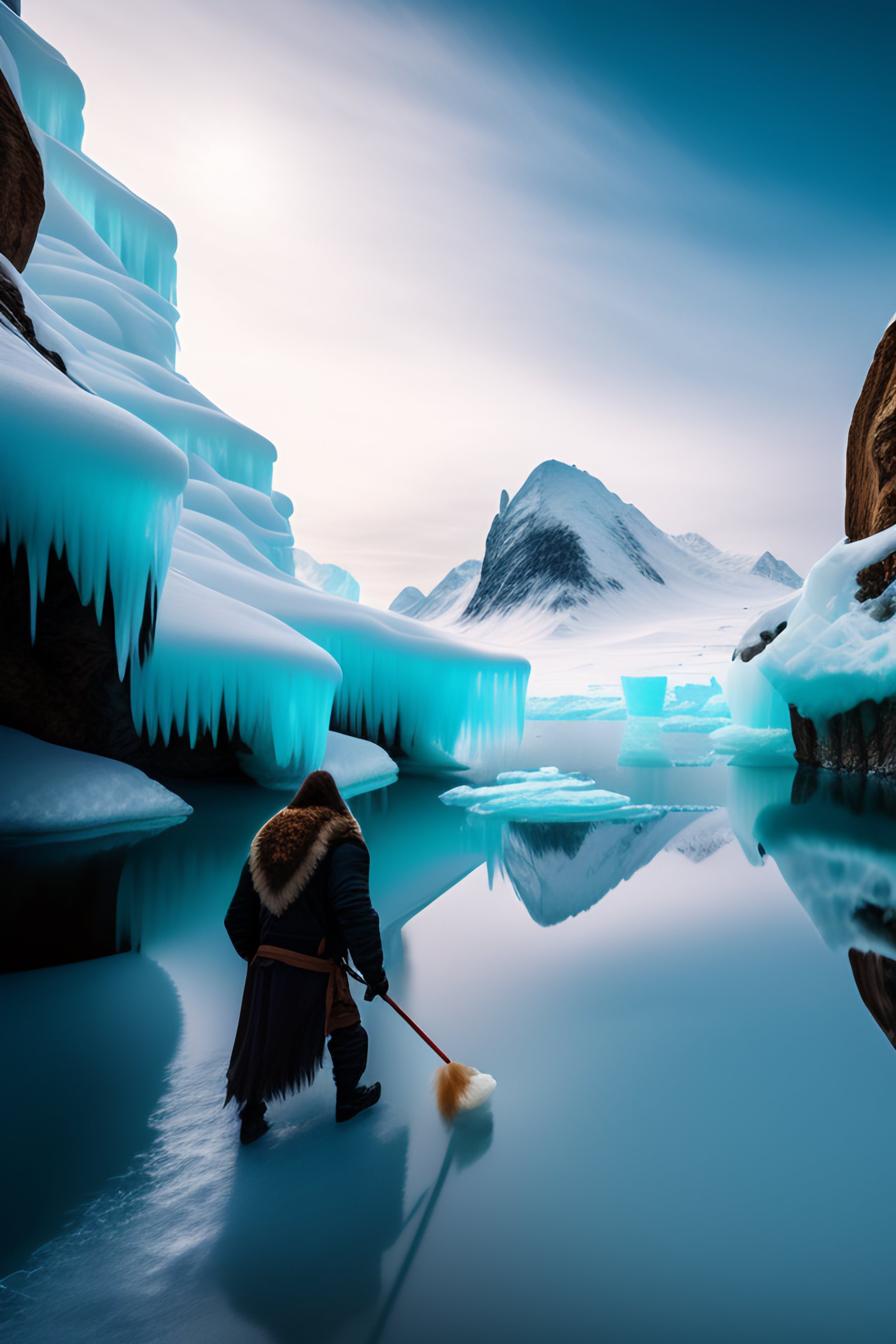 Lexica - A neanderthal caveman hunt seek animal frozen in the ice Snow