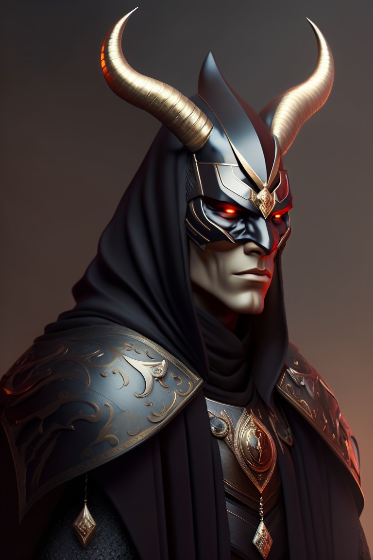 Lexica - An obsidian-skinned devil with a white horns in dark robes ...