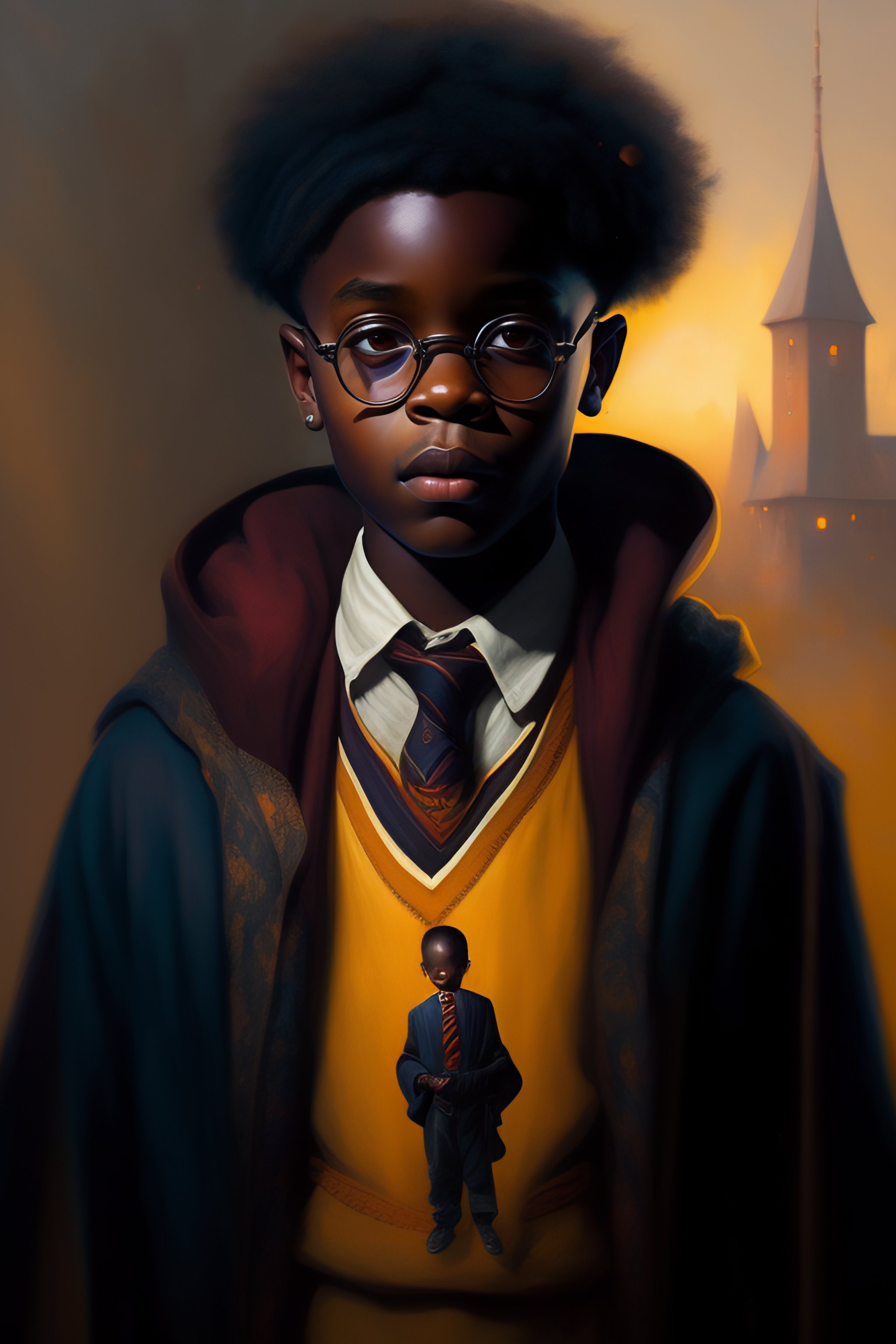 Lexica - Full shot young african harry potter, creepy, unsettling ...