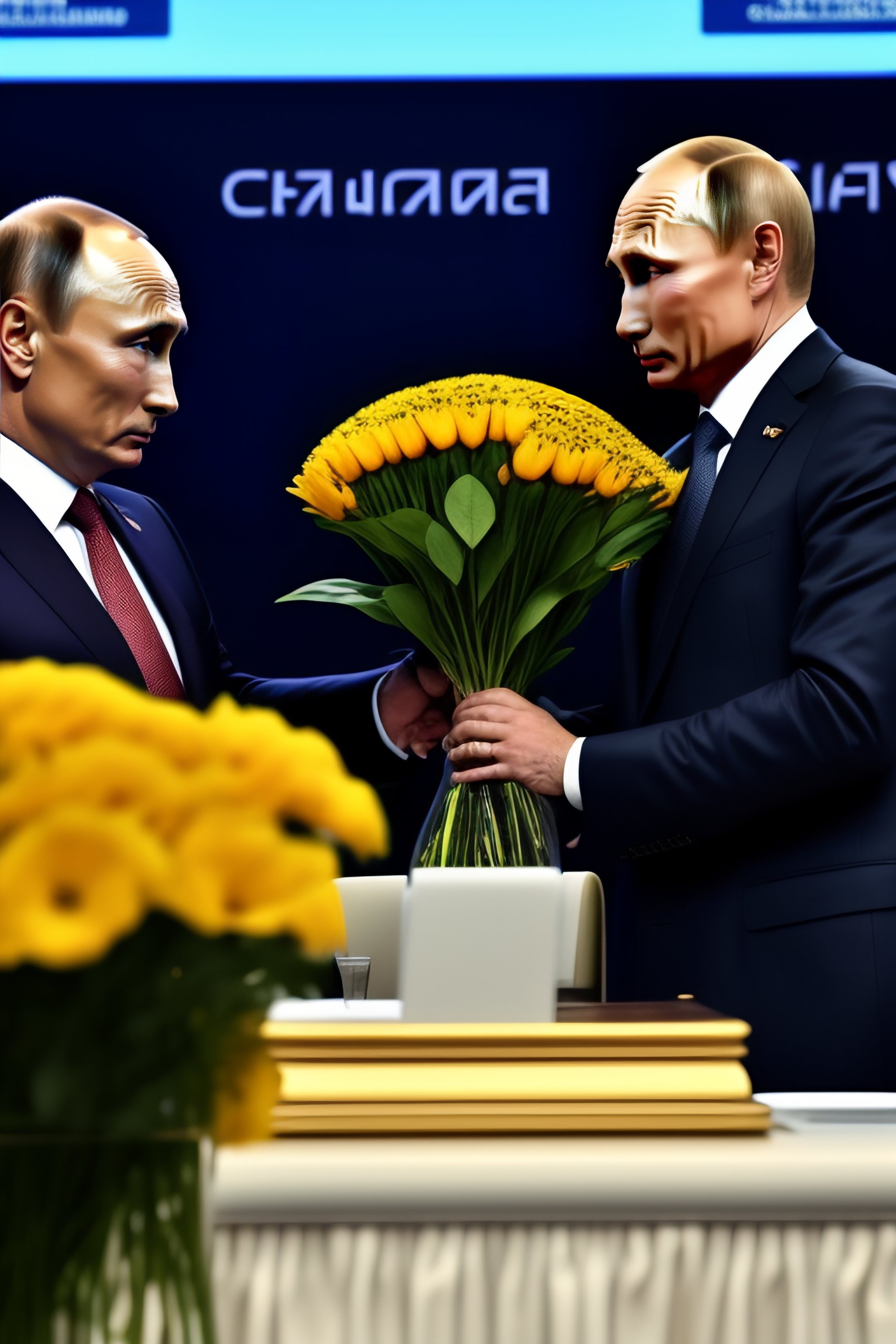 Lexica - Putin giving flowers to climate activists