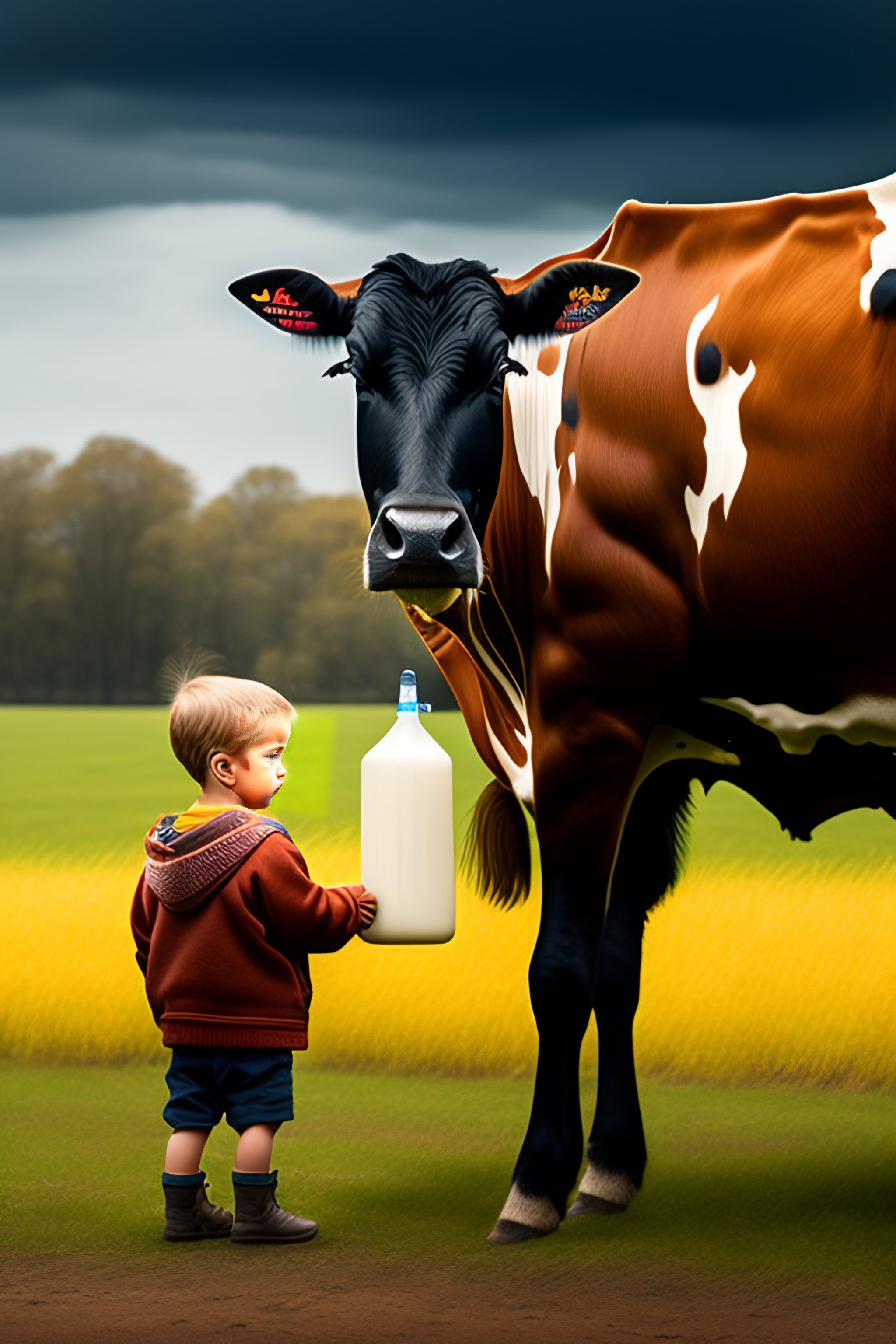 Lexica - Portrait of a man taking Milk from a cow