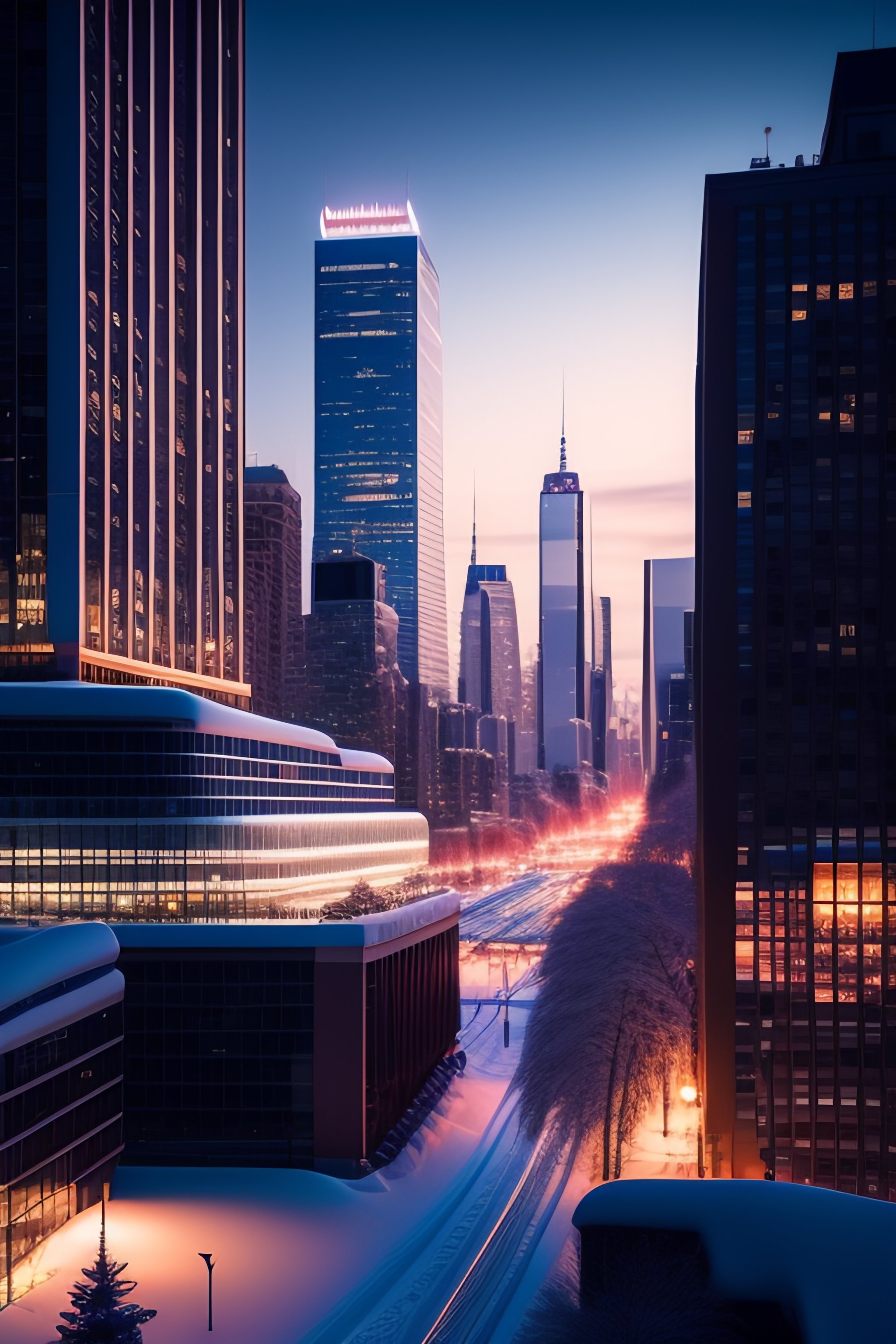Lexica - Beautiful cityscape, snow cold weather, evening lighting, 35mm ...