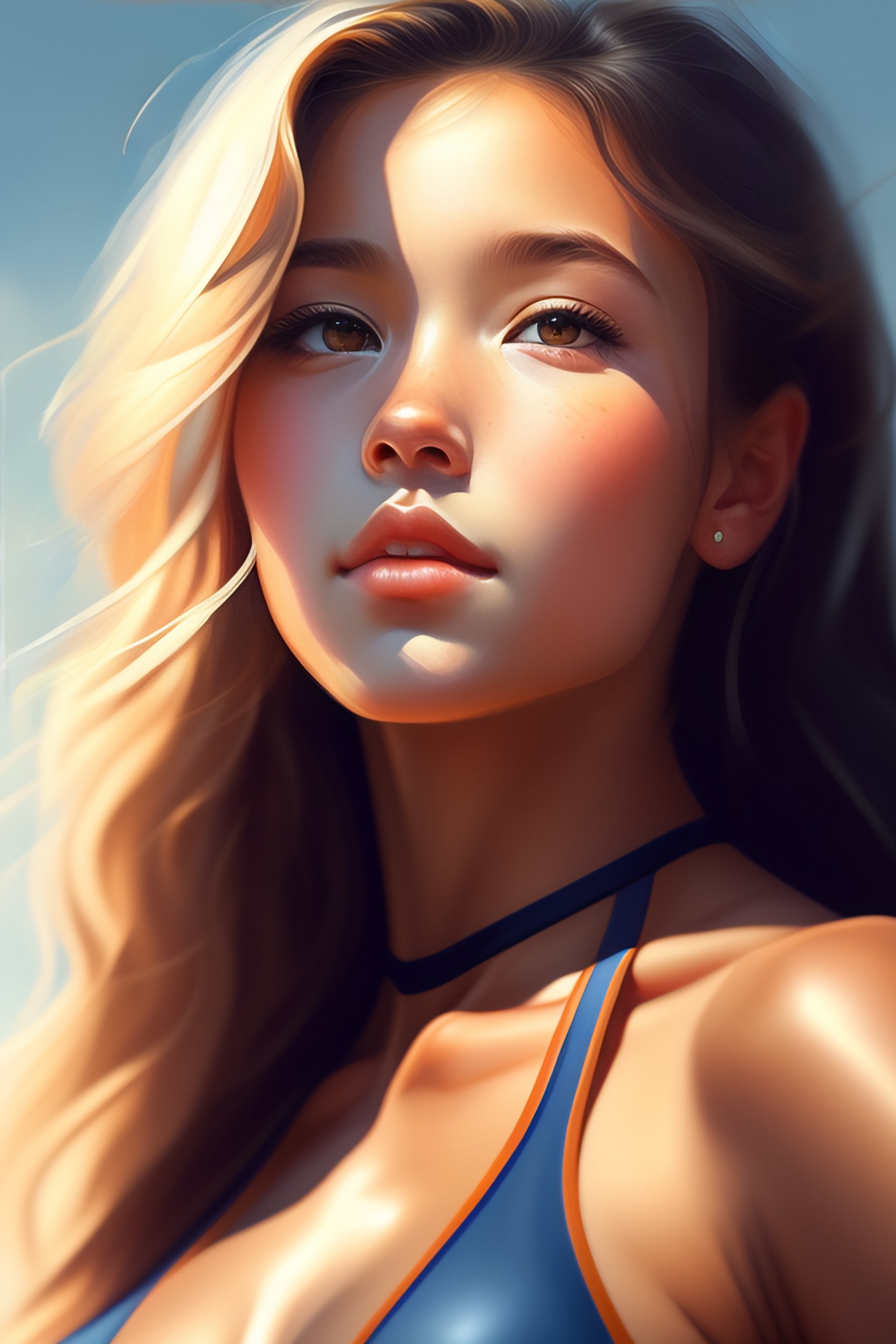 Lexica - Detailed portrait of cute calm girl, hands behind back, leaning forward, standing ...