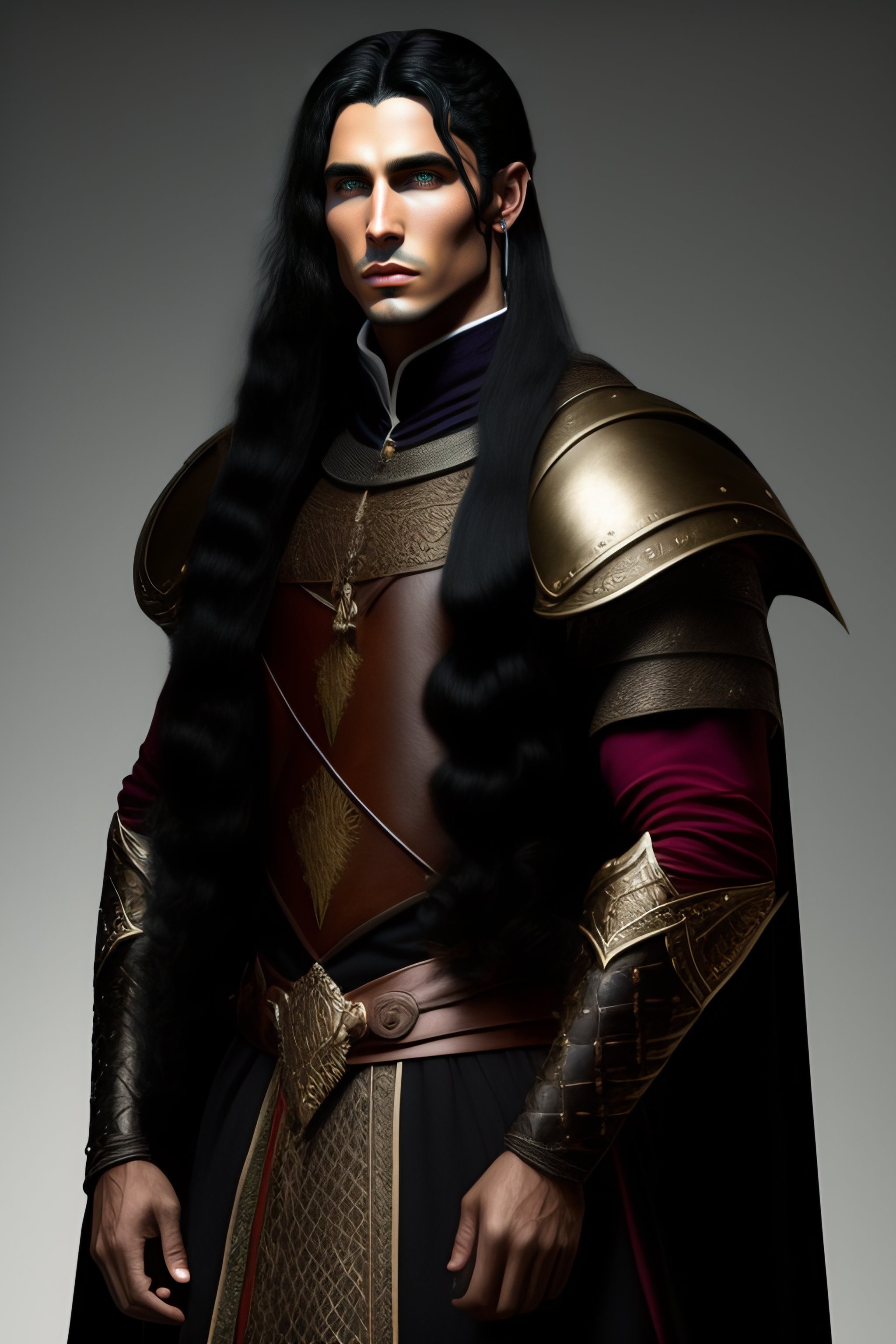Lexica - Elf male, black hair, medieval style, black clothes