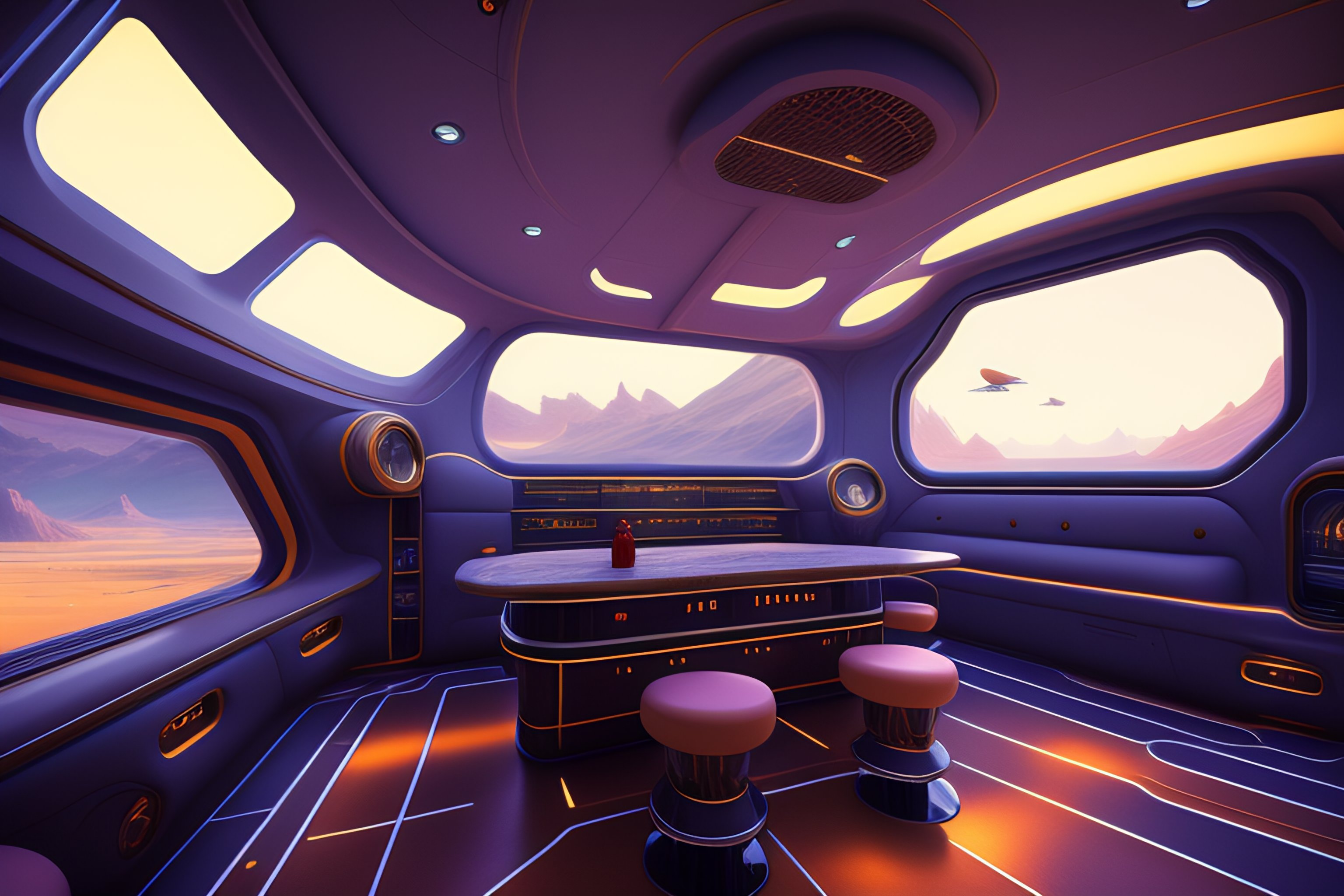 Lexica - Highly detailed interior of a retro spaceship with large ...