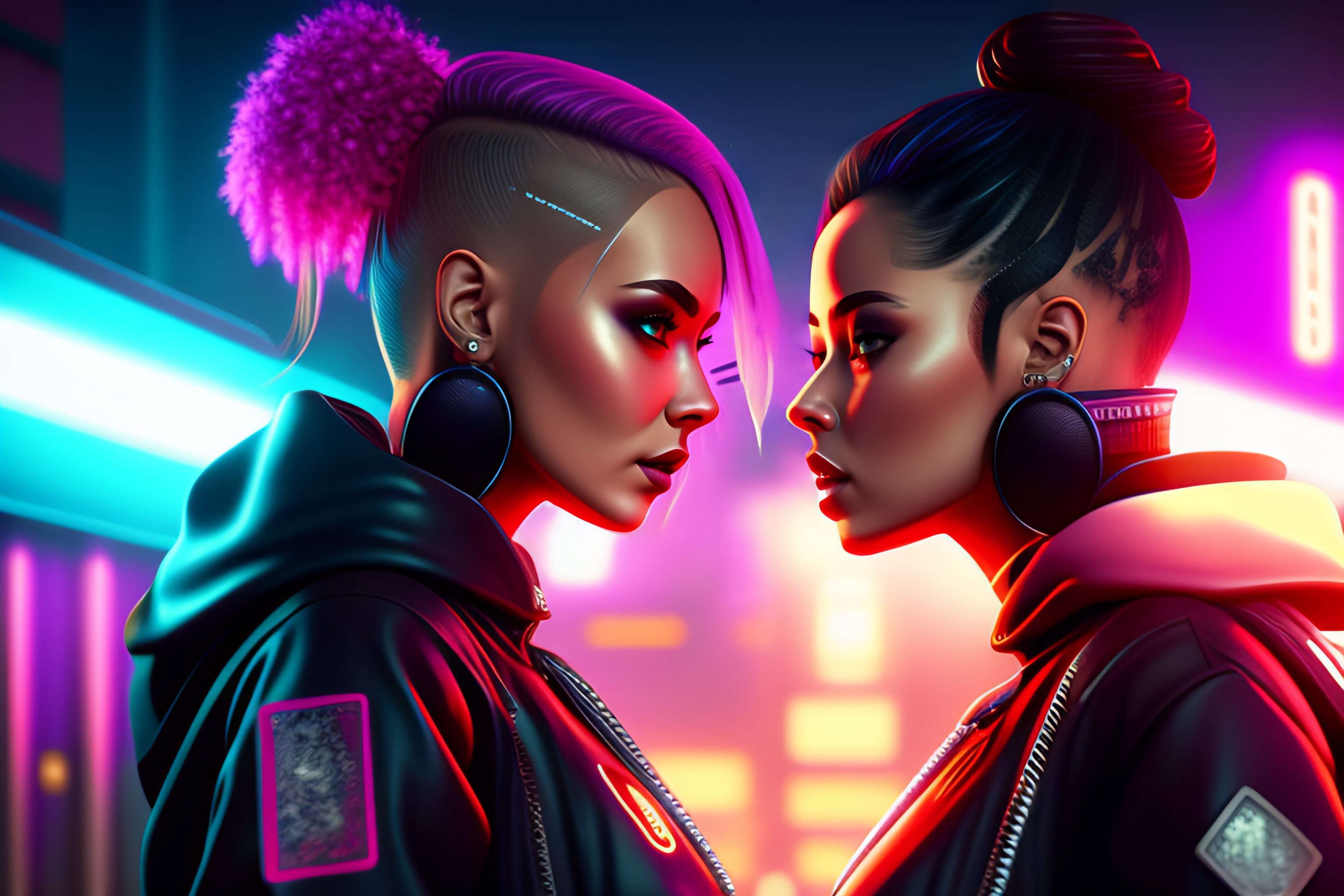 Lexica - TWO LESBIAN GIRLS wearing cyberpunk clothing WITH GIRLFRIEND ...