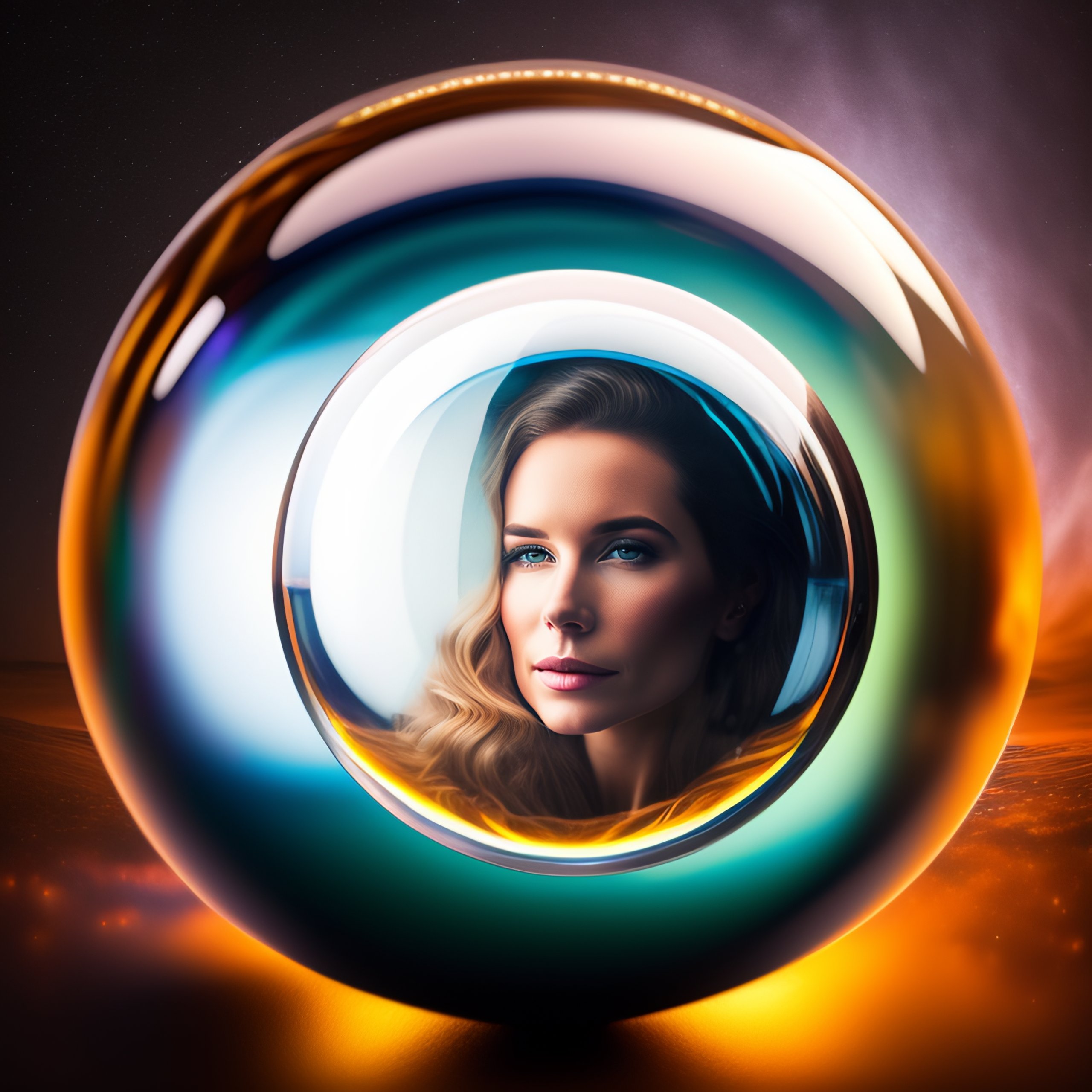 Lexica - A person face inside a magic cristal ball with smock