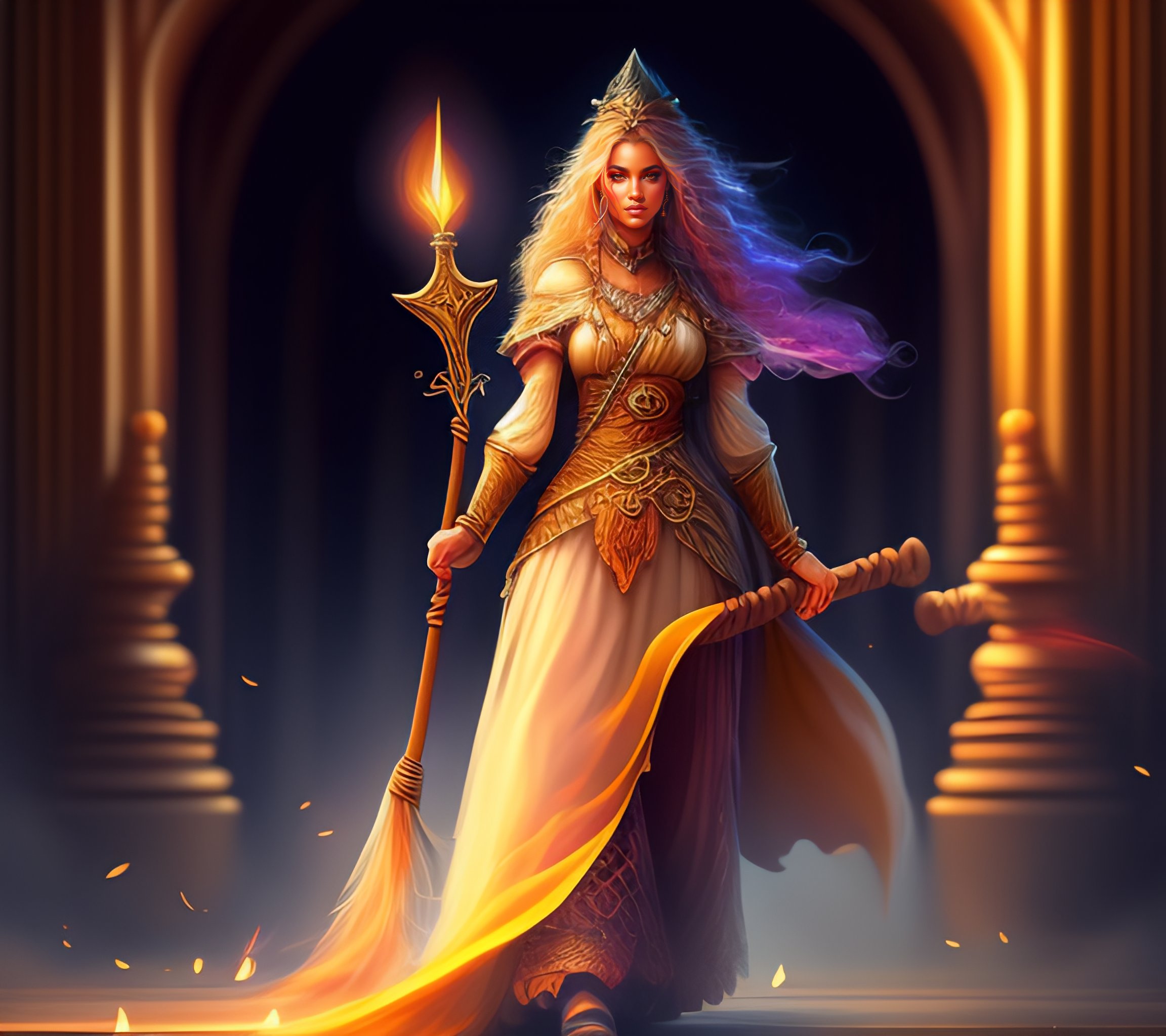 Lexica - Top down full body view of a witch holding a staff and casting ...