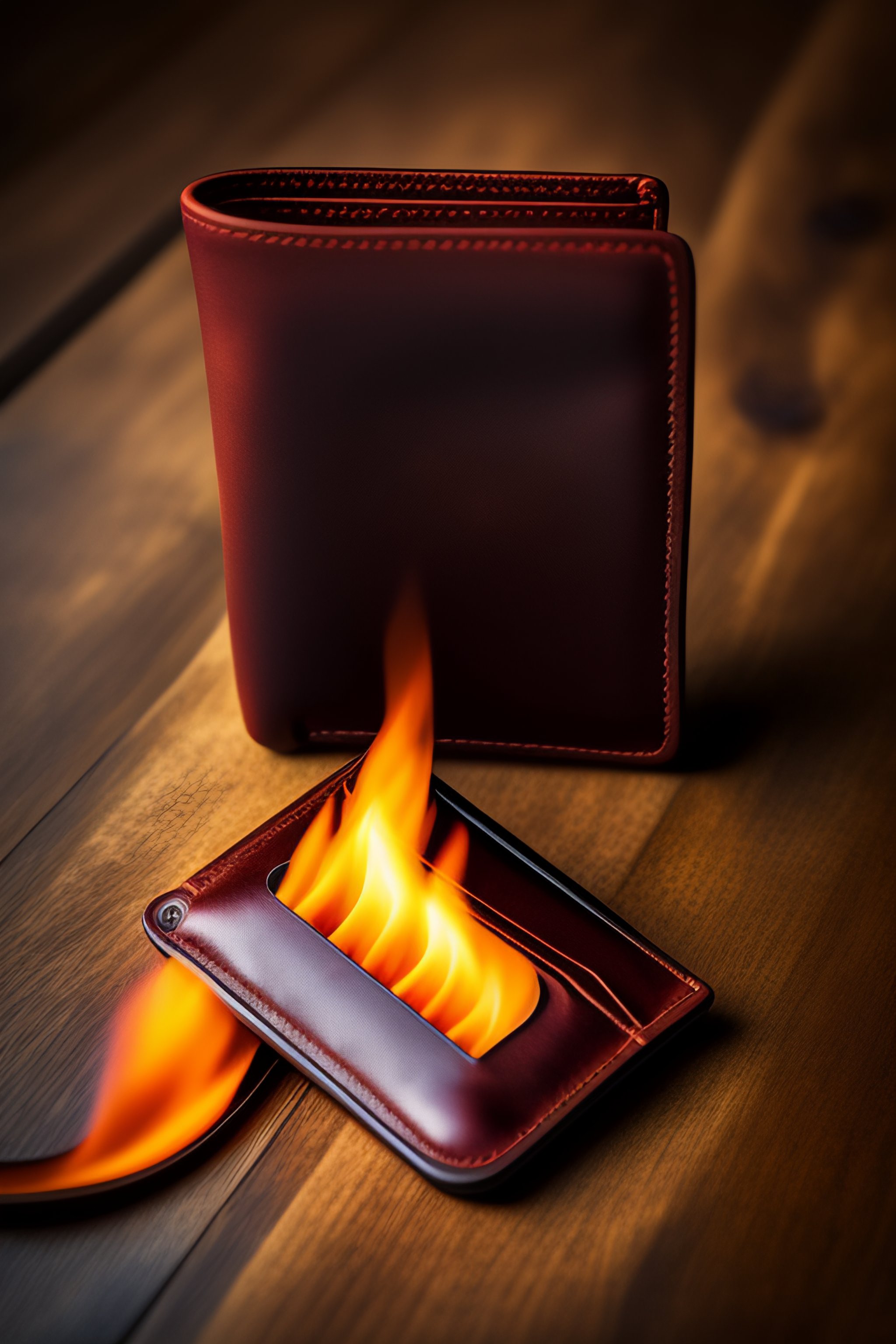 Lexica - Leather wallet on fire