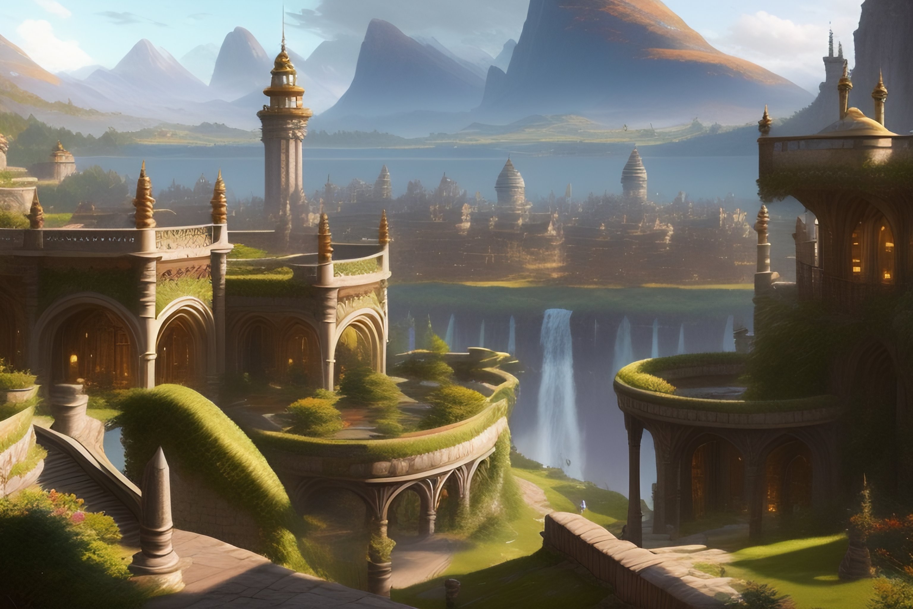 Lexica - Epic view, wide angle, elegant fantasy capital city on ...