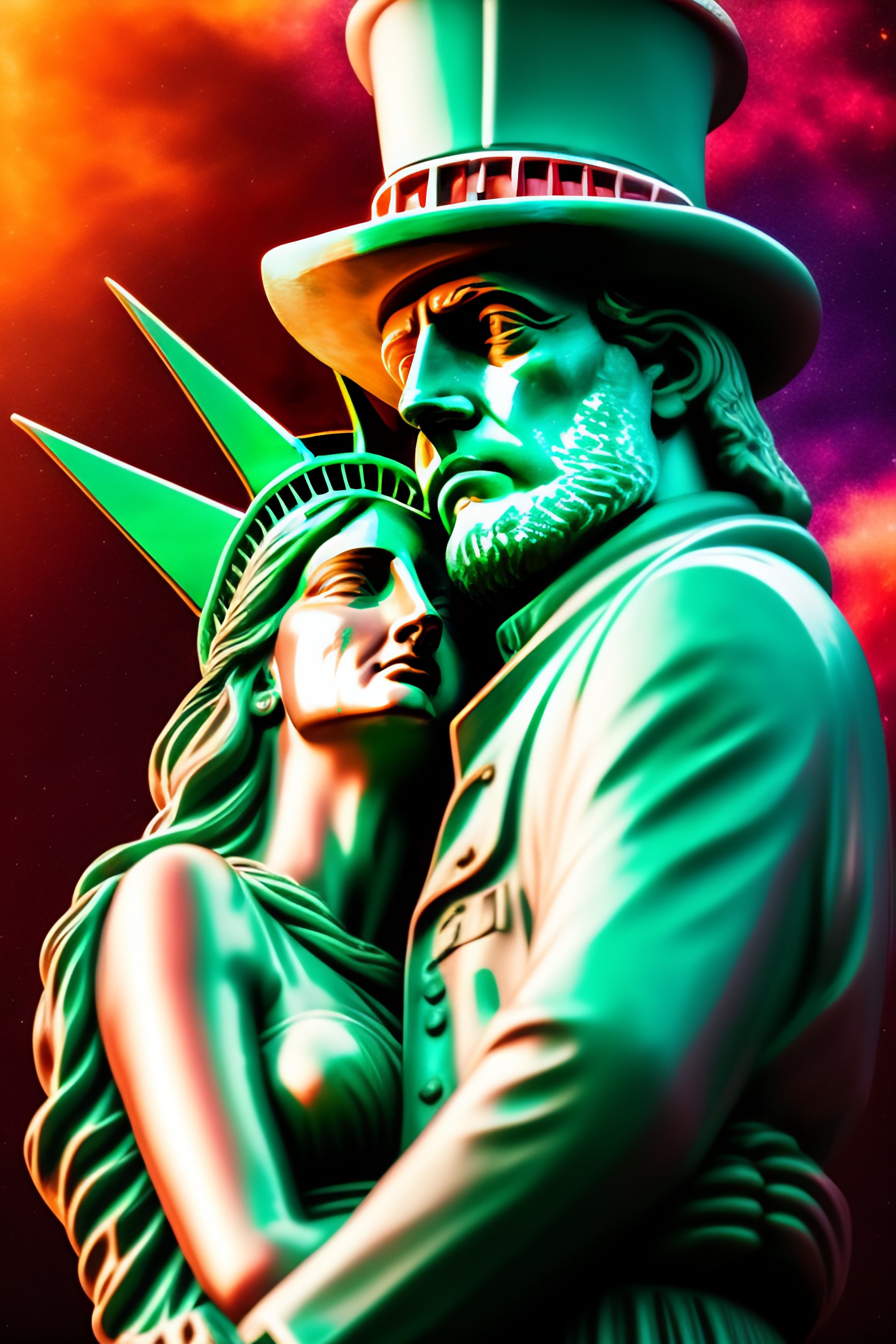 Lexica - Portrait of uncle sam and the statue of liberty in an embrace ...