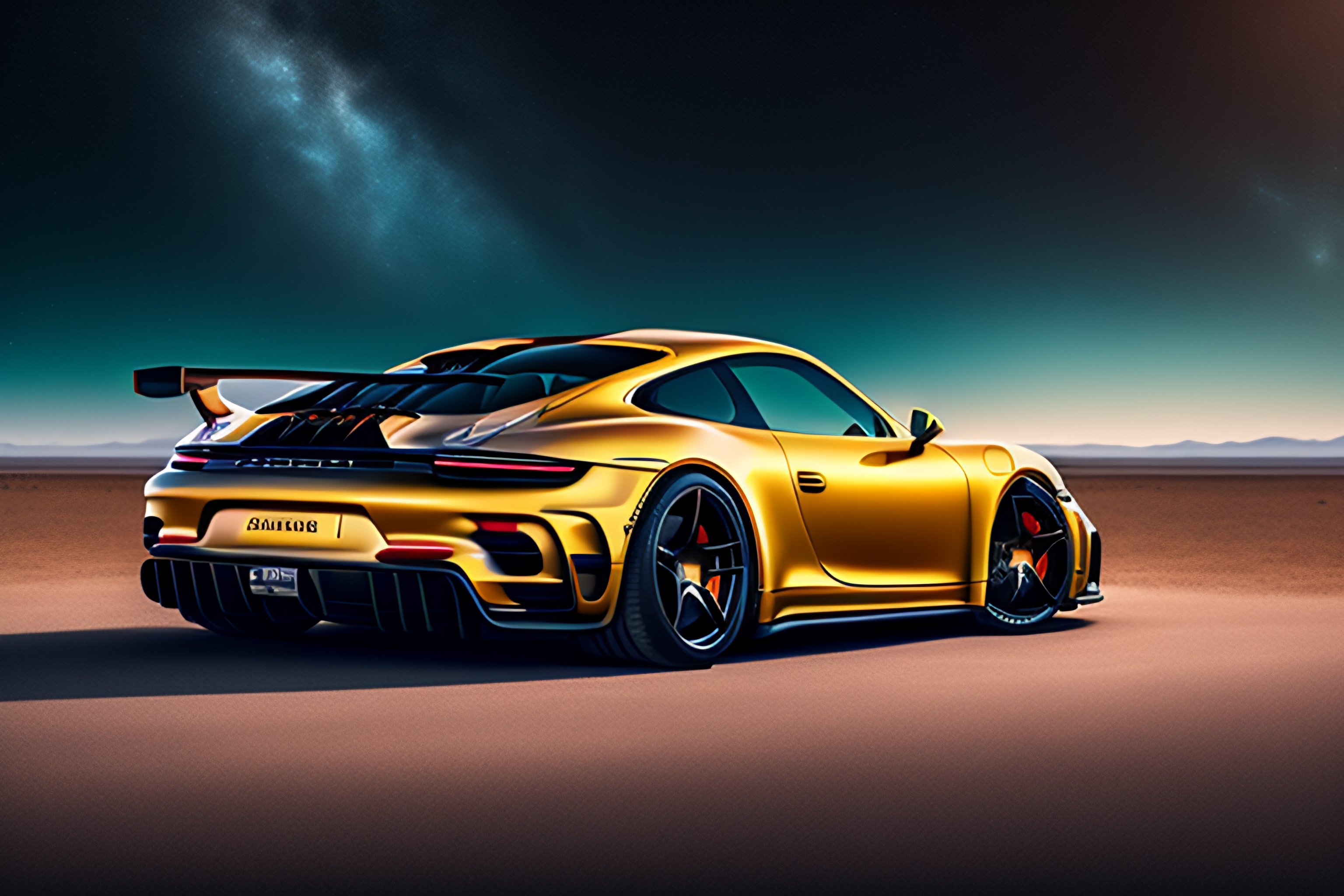 Lexica - Porsche car is driven in infinite galaxy around millions of stars